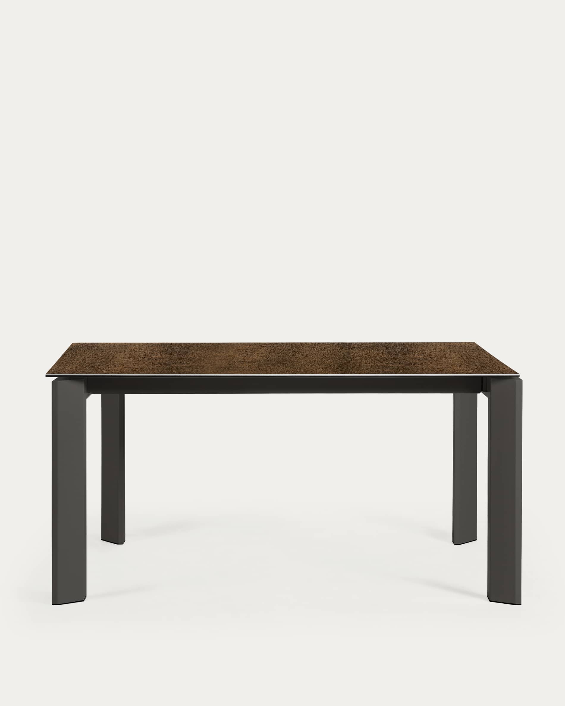 Axis extendable porcelain table with Iron Corten finish and dark grey ...