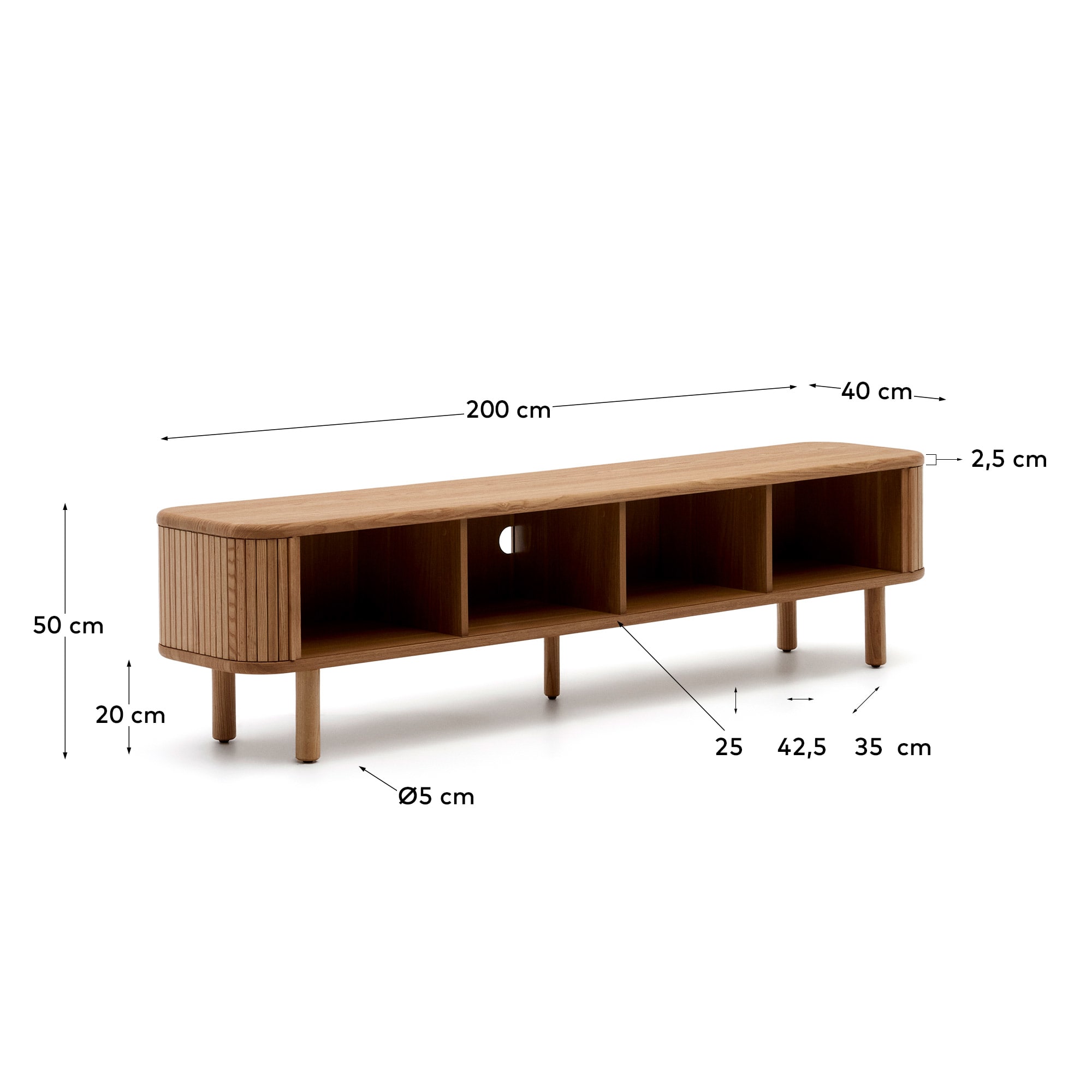 Mailen 2 door TV stand in ash veneer with a natural finish 200 x 50 cm ...