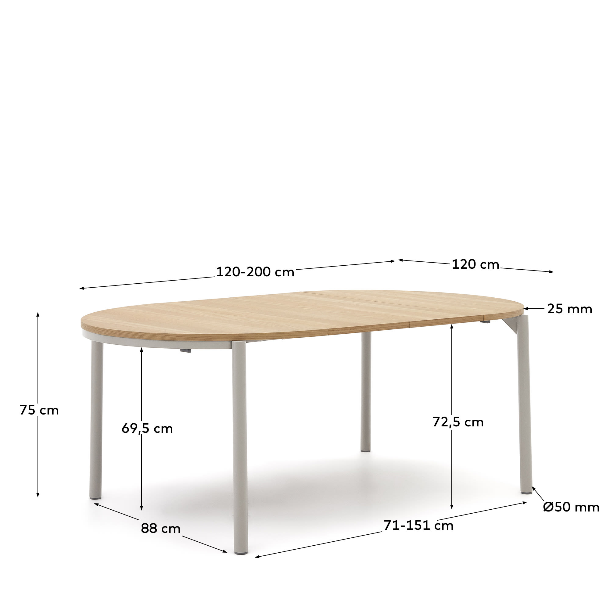 Table extensible ronde Montuiri placage en chêne et pieds en acier ...