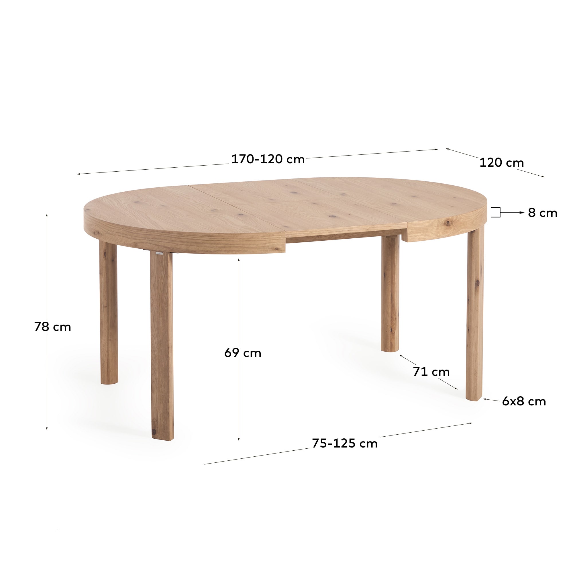 Table extensible ronde Colleen contreplaqué chêne et pieds bois Ø120 ...