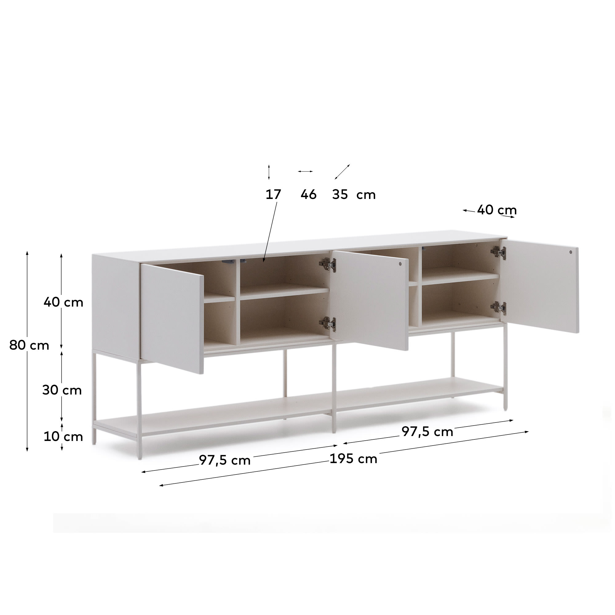 Buffet Vedrana 3 ante DM laccato bianco 195 x 80 cm | Kave Home