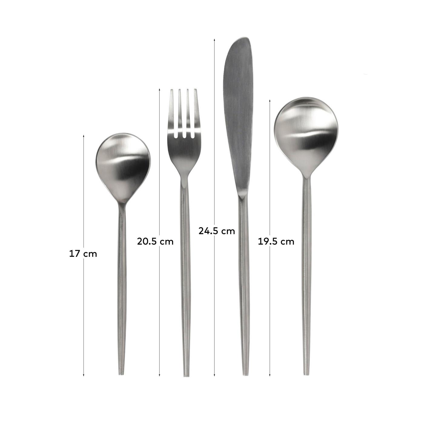 Crisps rounded handle 16-piece silvery cutlery set | Kave Home