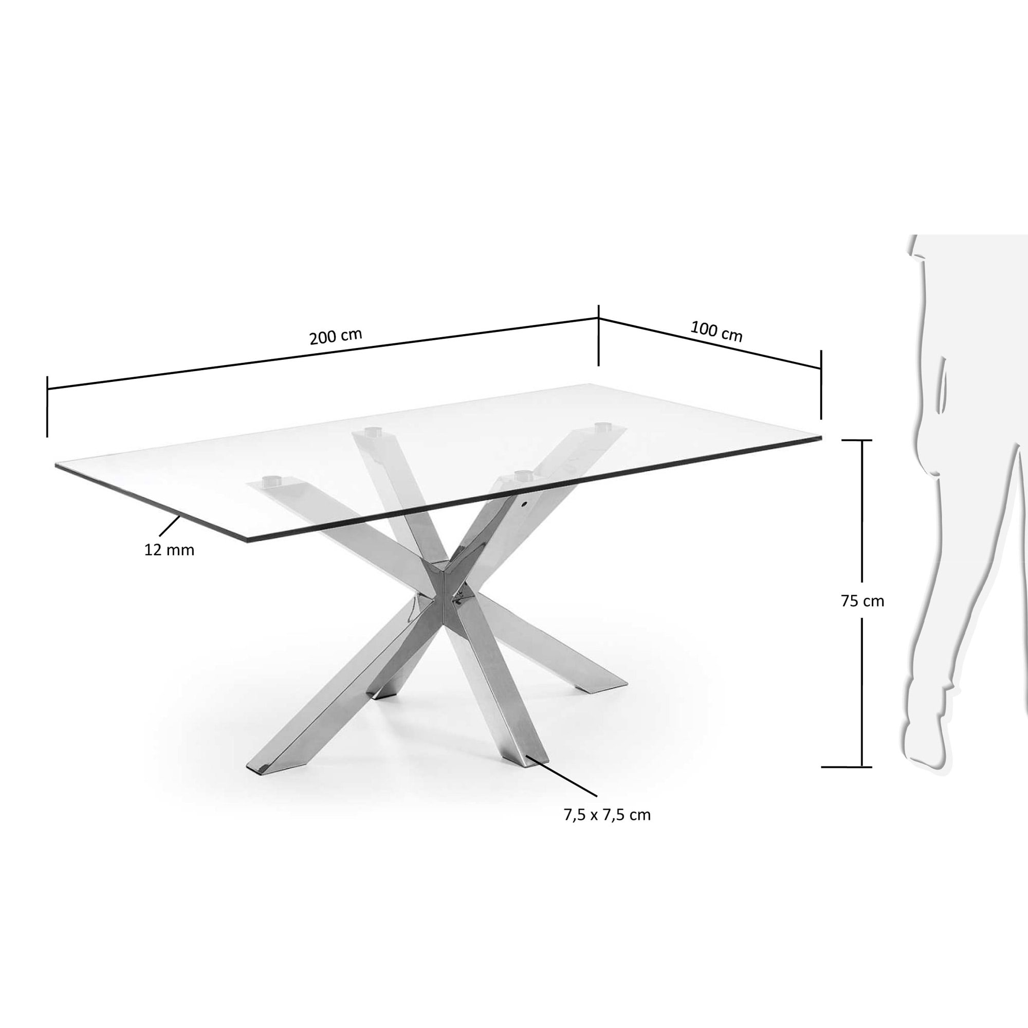 Argo glass table with stainless steel legs 200 x 100 cm | Kave Home