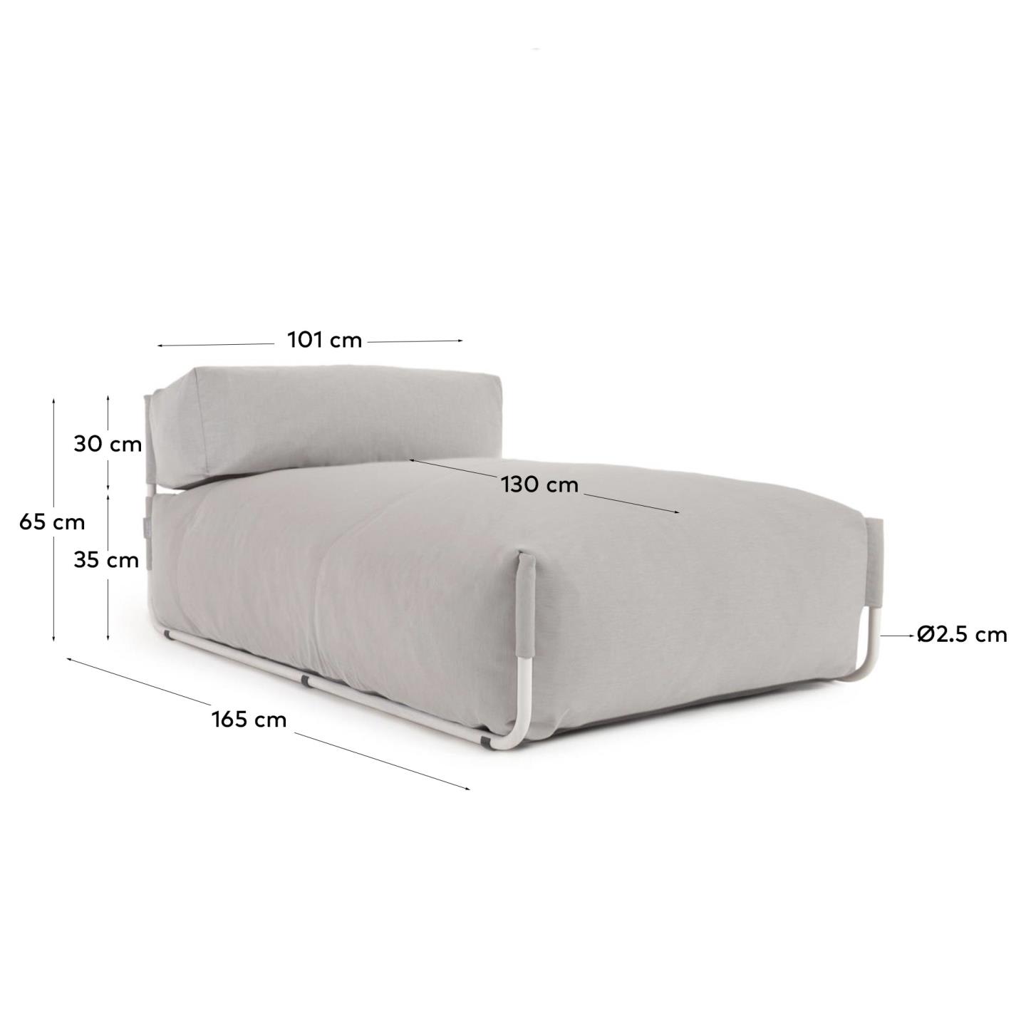 Square chaise longue pouffe with backrest in light grey with white ...