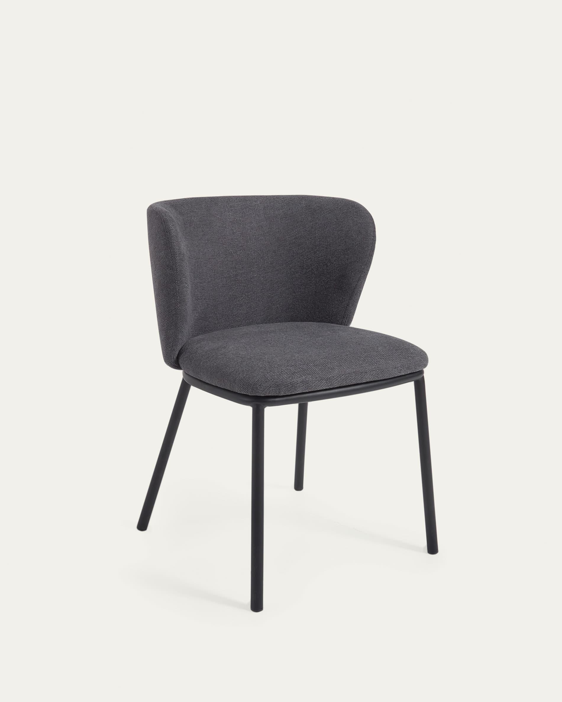 Chaise Ciselia en chenille gris foncé et pieds en acier avec finition ...