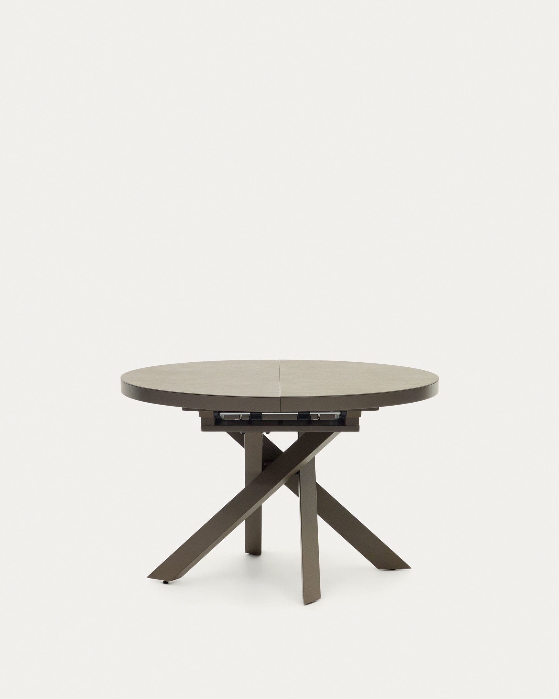 Vashti round extendable table porcelain and steel legs with a brown ...