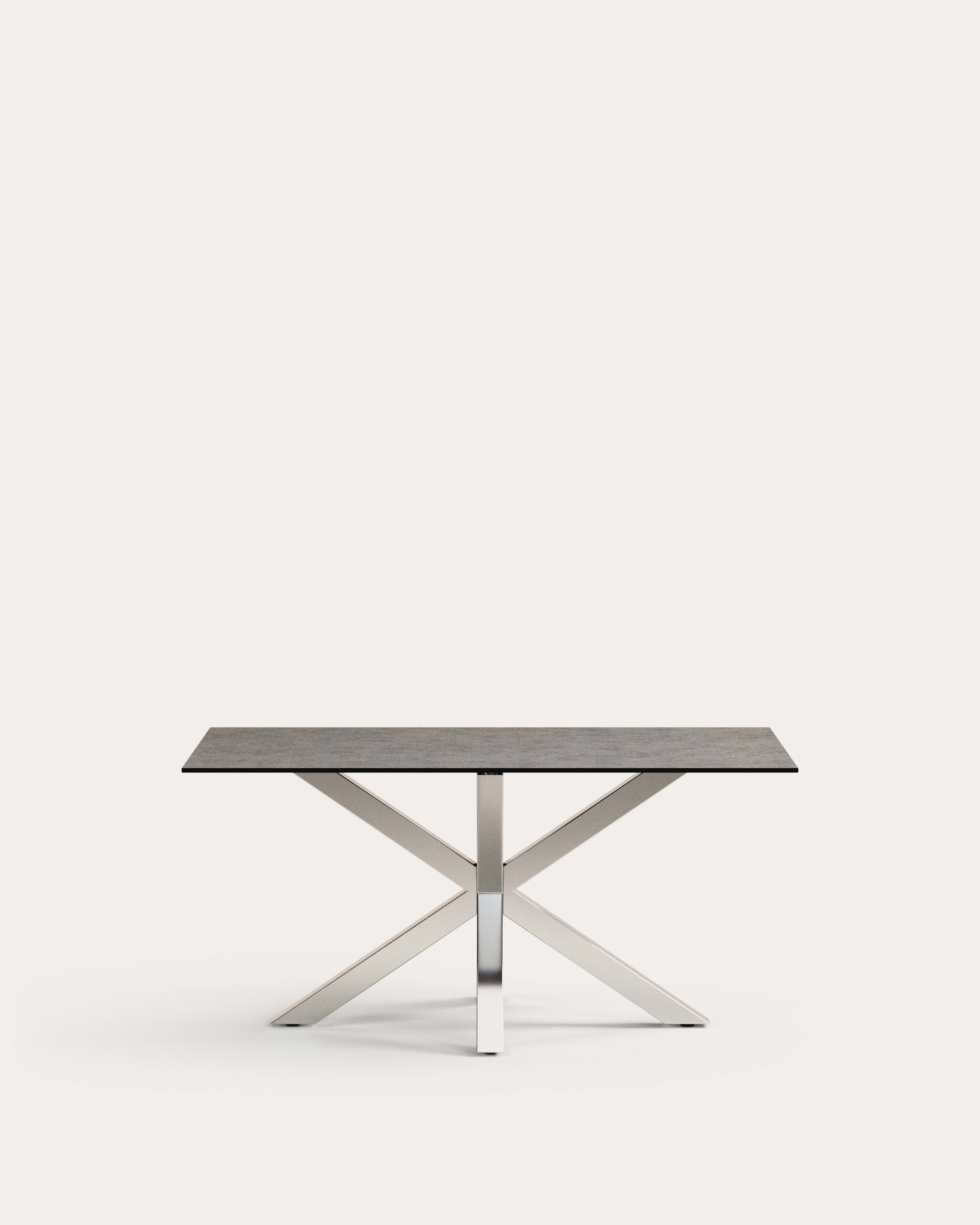 Table Argo en grès cérame Iron Moss et pieds en acier inoxydable 160 x 90 cm | Kave Home