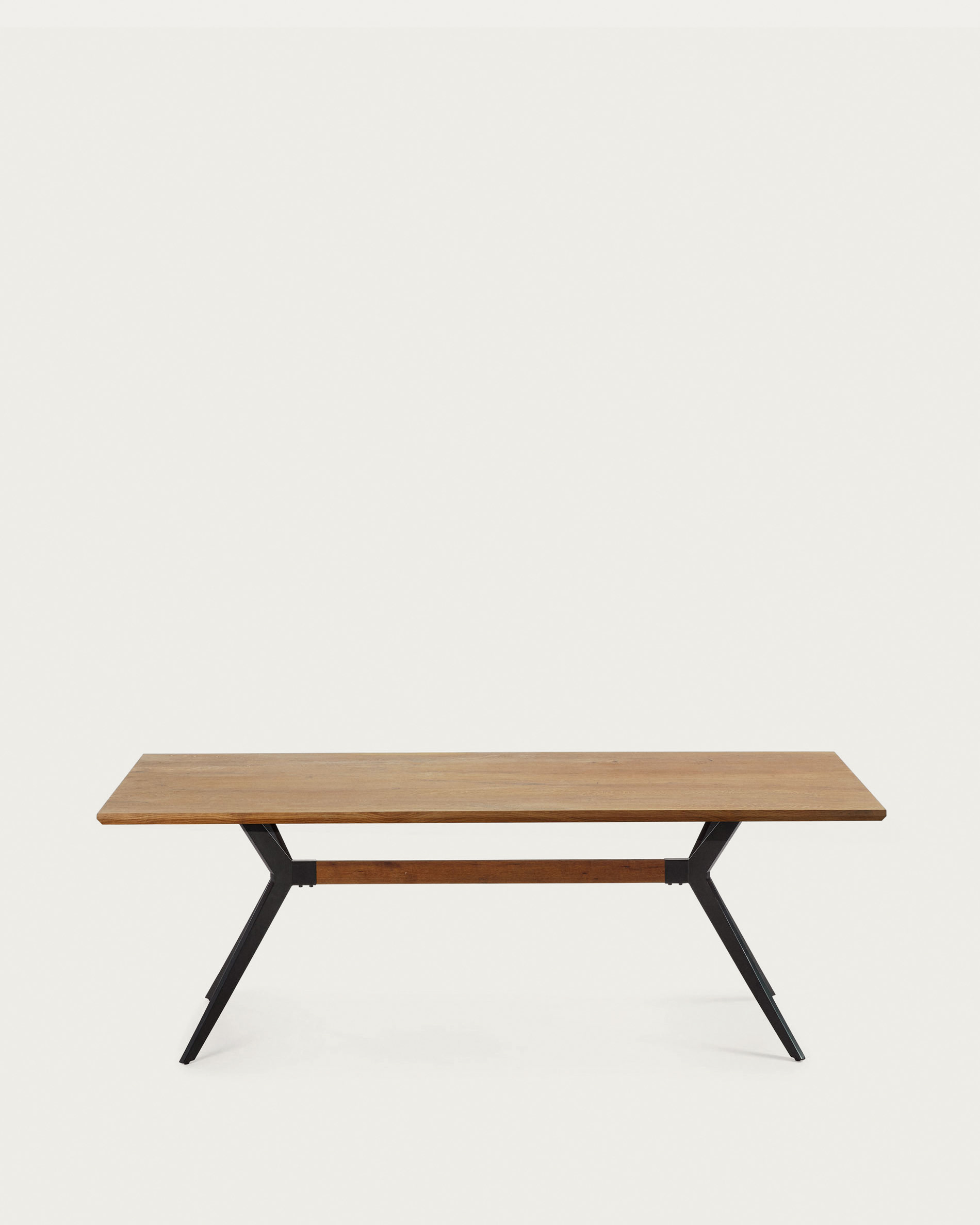 Amethyst oak veneer table with a distressed finish and black steel legs ...