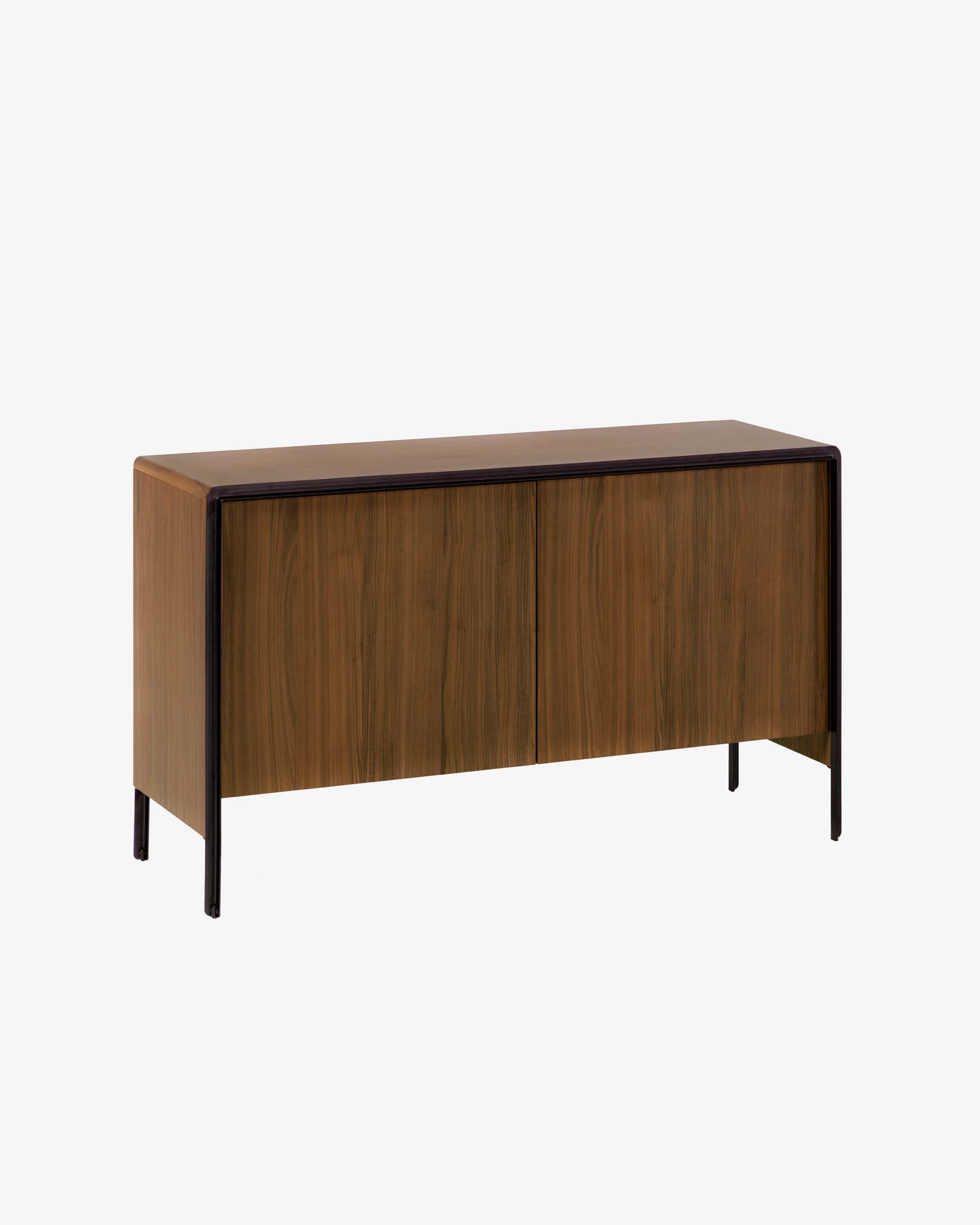 Nadyria walnut wood veneer 2 door sideboard with black finish steel ...