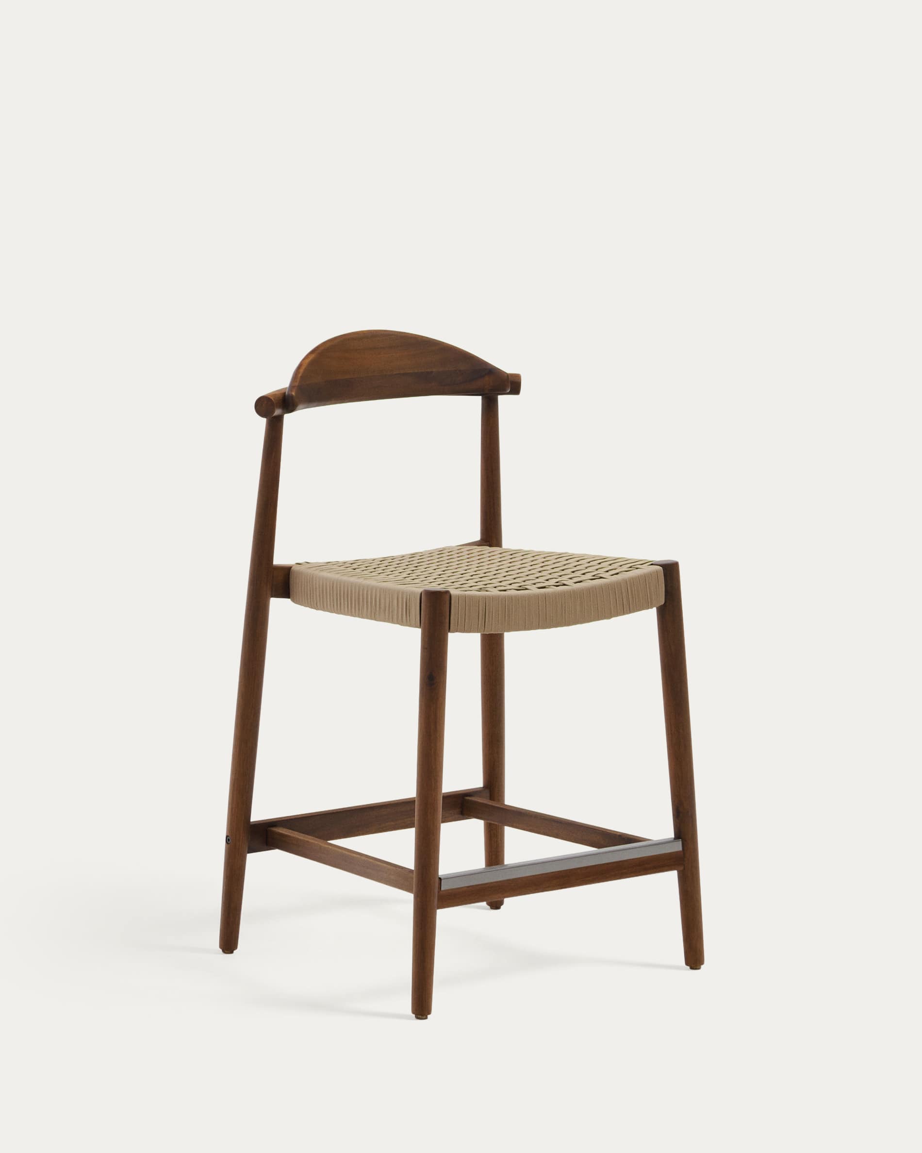 Nina solid acacia wood stool with walnut finish and beige rope height ...