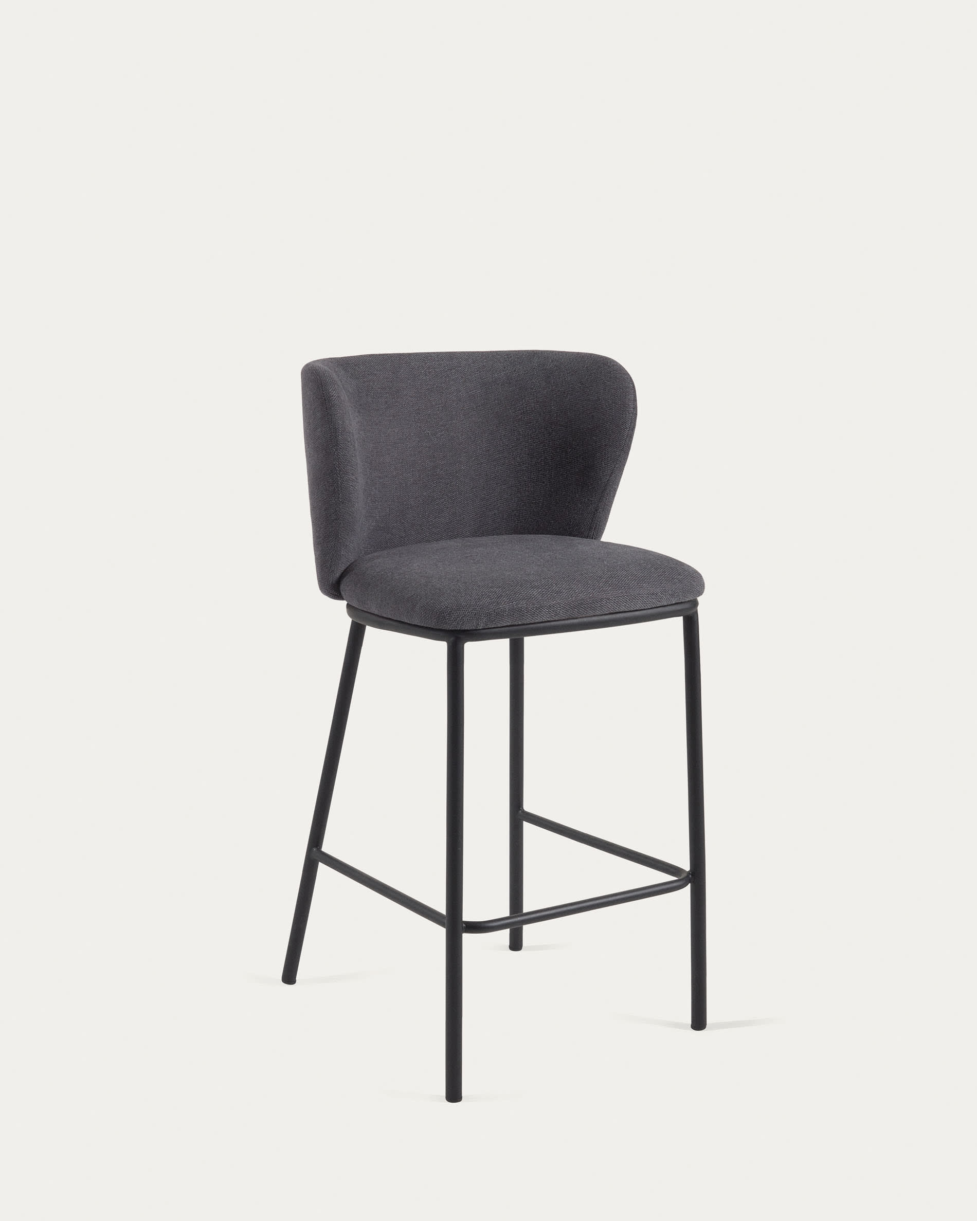 Ciselia stool in dark grey chenille with steel legs in black 65 cm ...