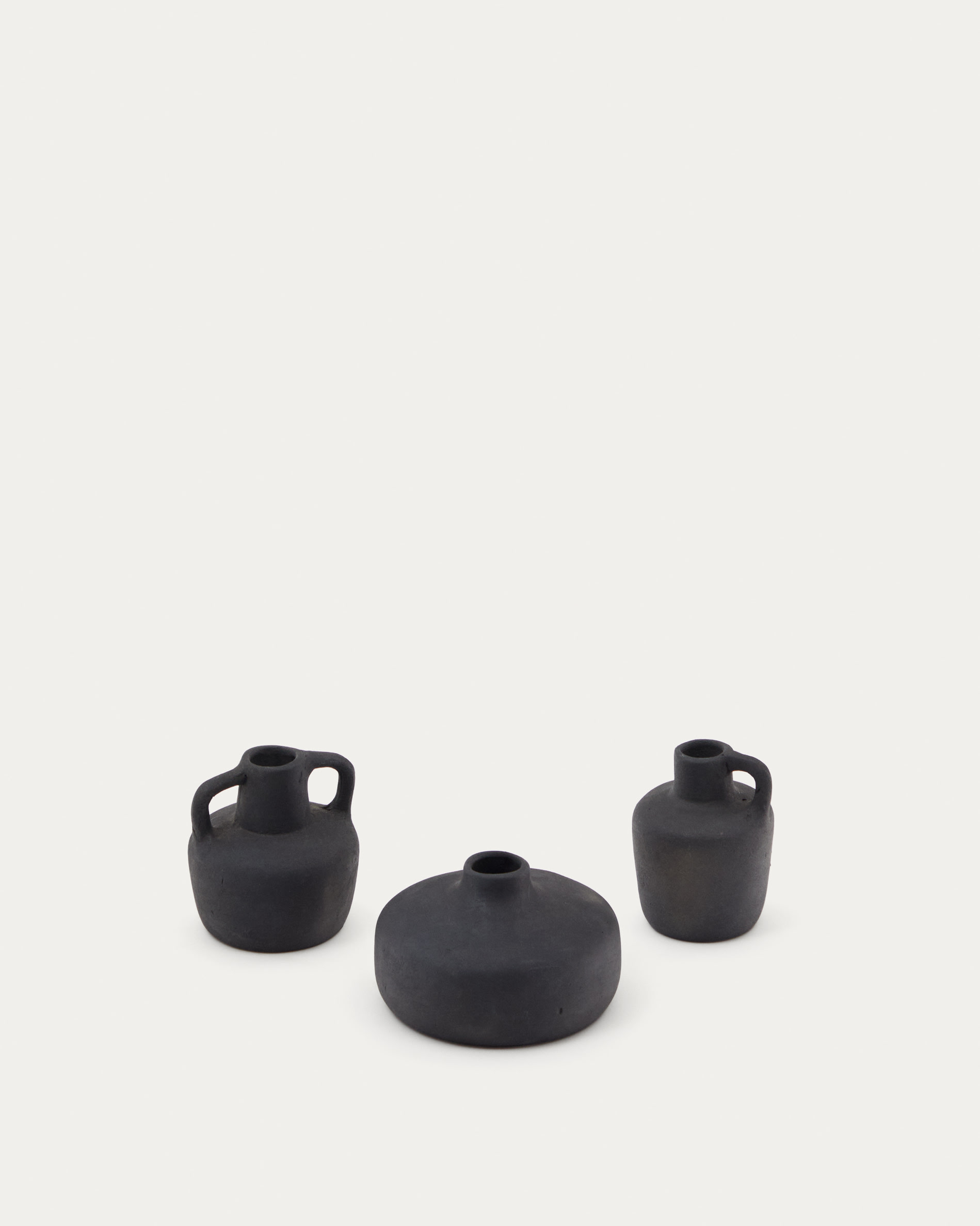 Ensemble Sofra de 3 vases en terre cuite finition noire 6 cm / 7 cm ...