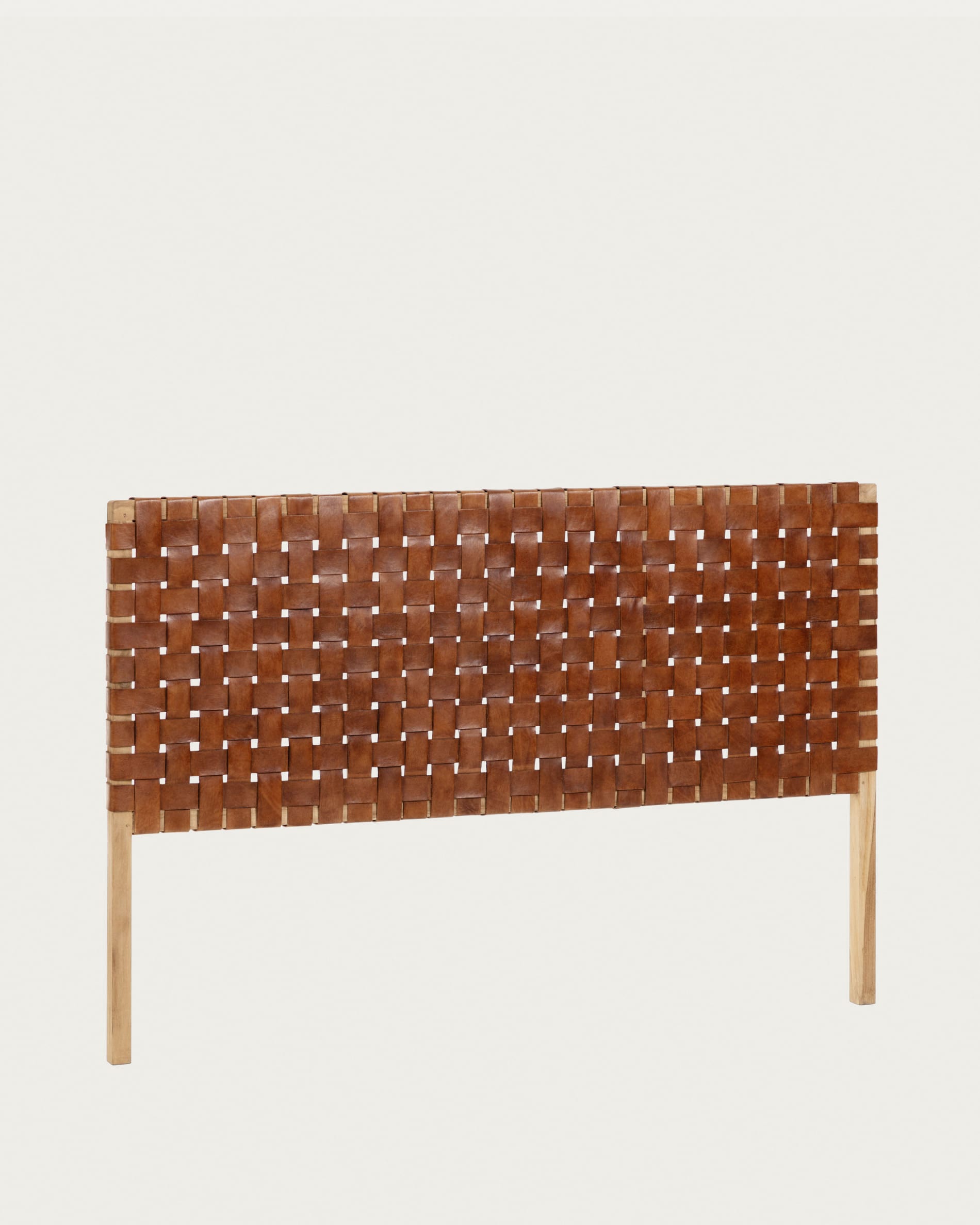 Calixta solid teak wood and leather headboard with natural finish for a ...