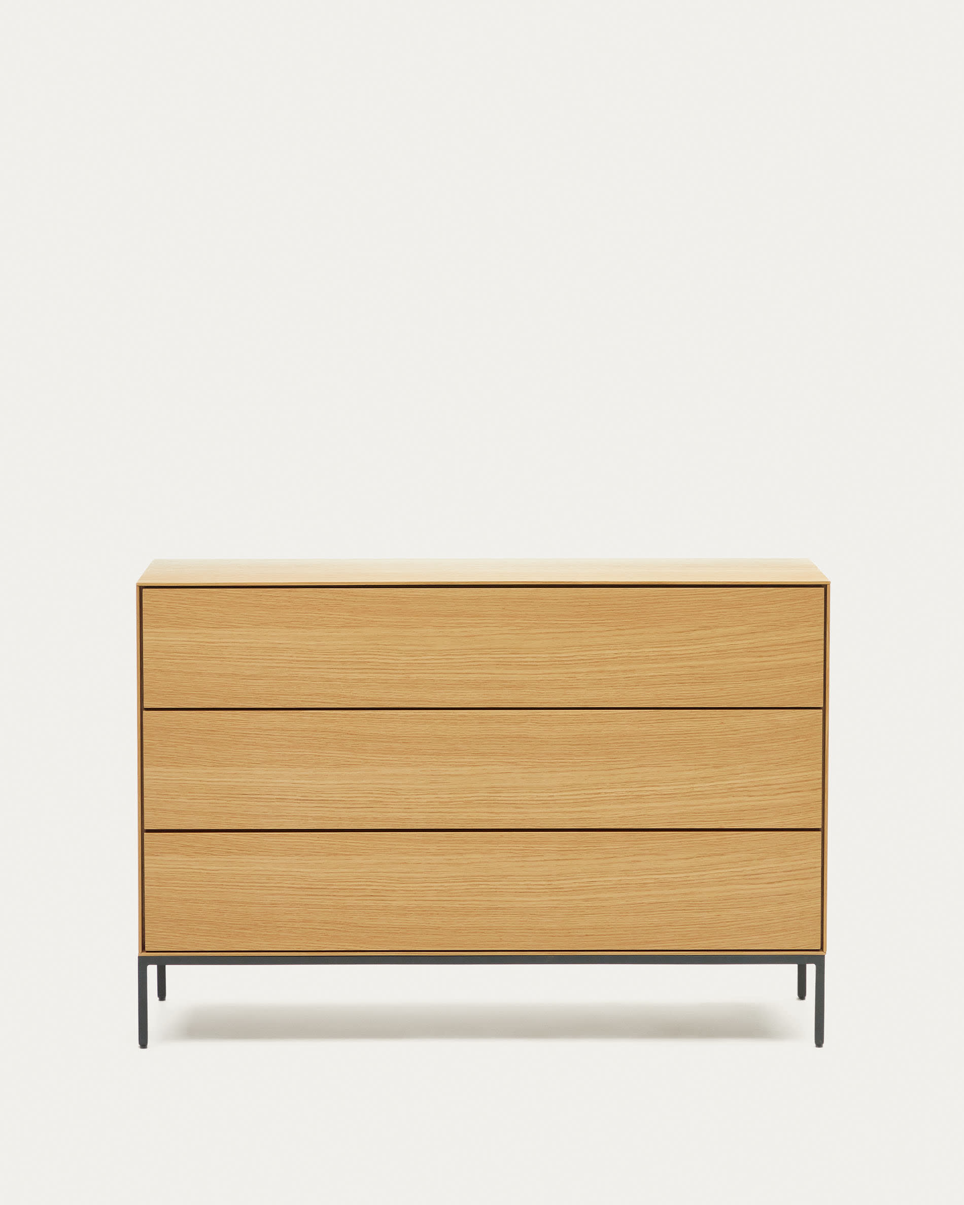 Vedrana 3 drawer chest of drawers in oak veneer with black steel legs ...