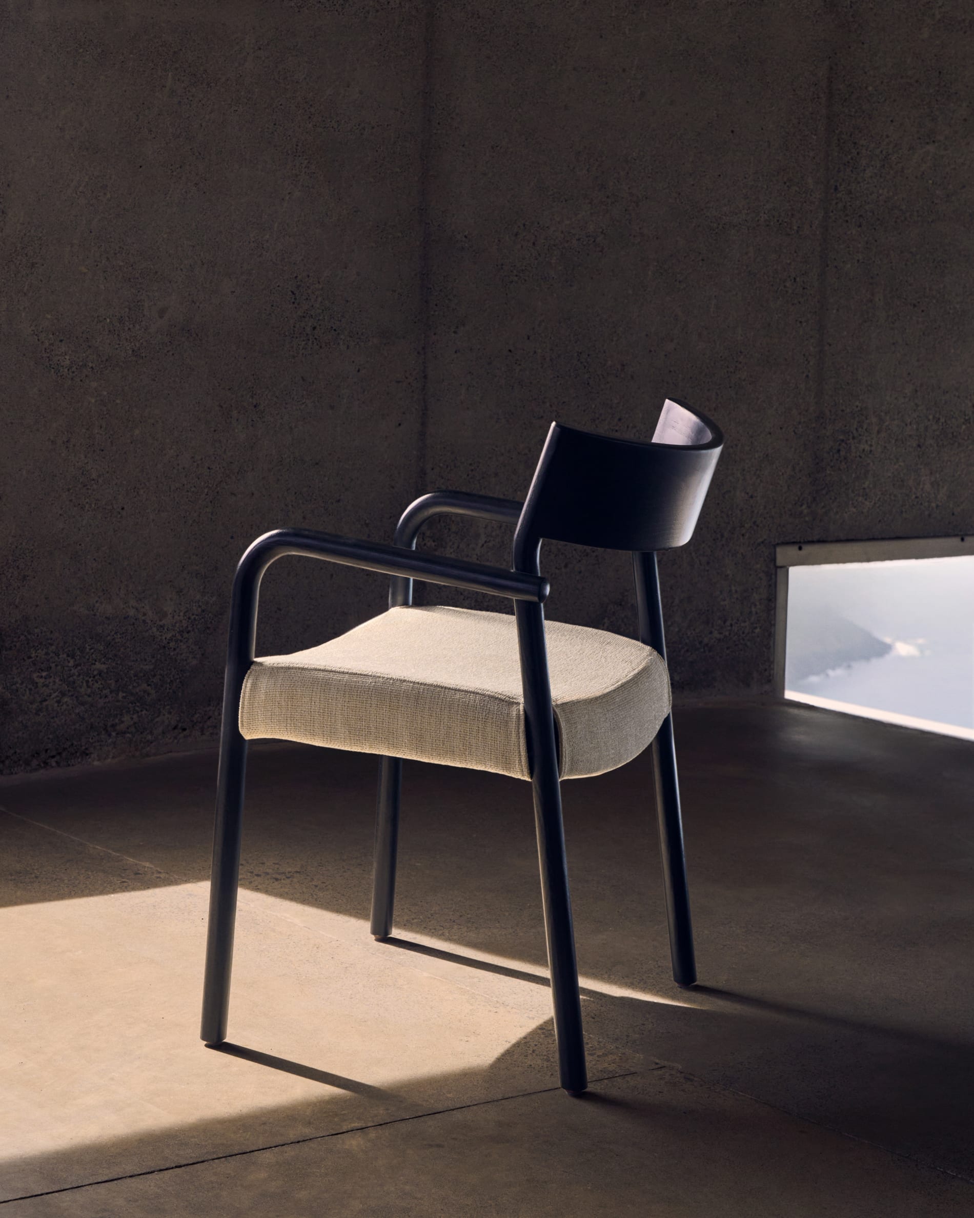 Falconera chair with a removable cover in solid oak wood with black ...