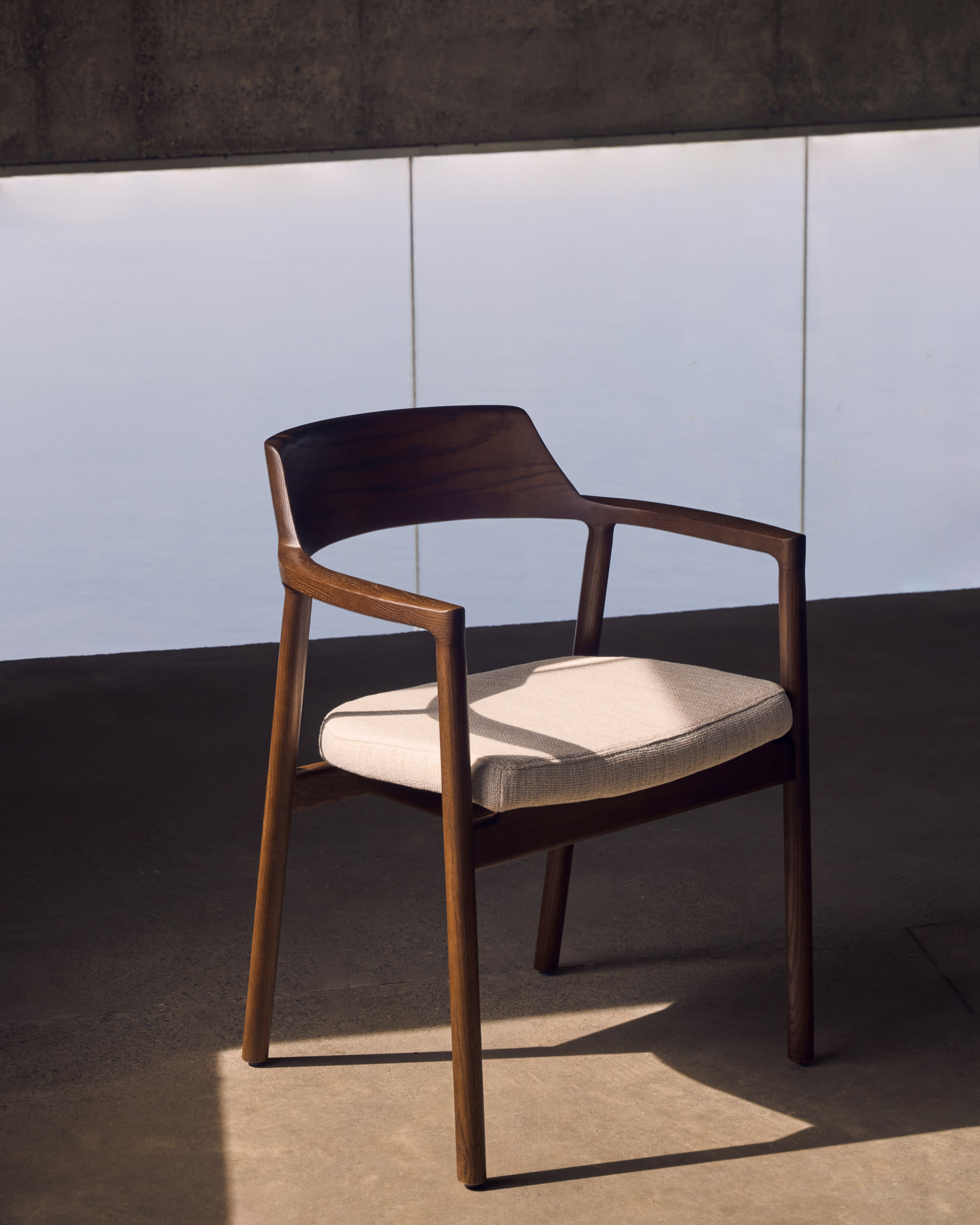 Alocs chair removable cover in beige chenille solid oak wood walnut ...