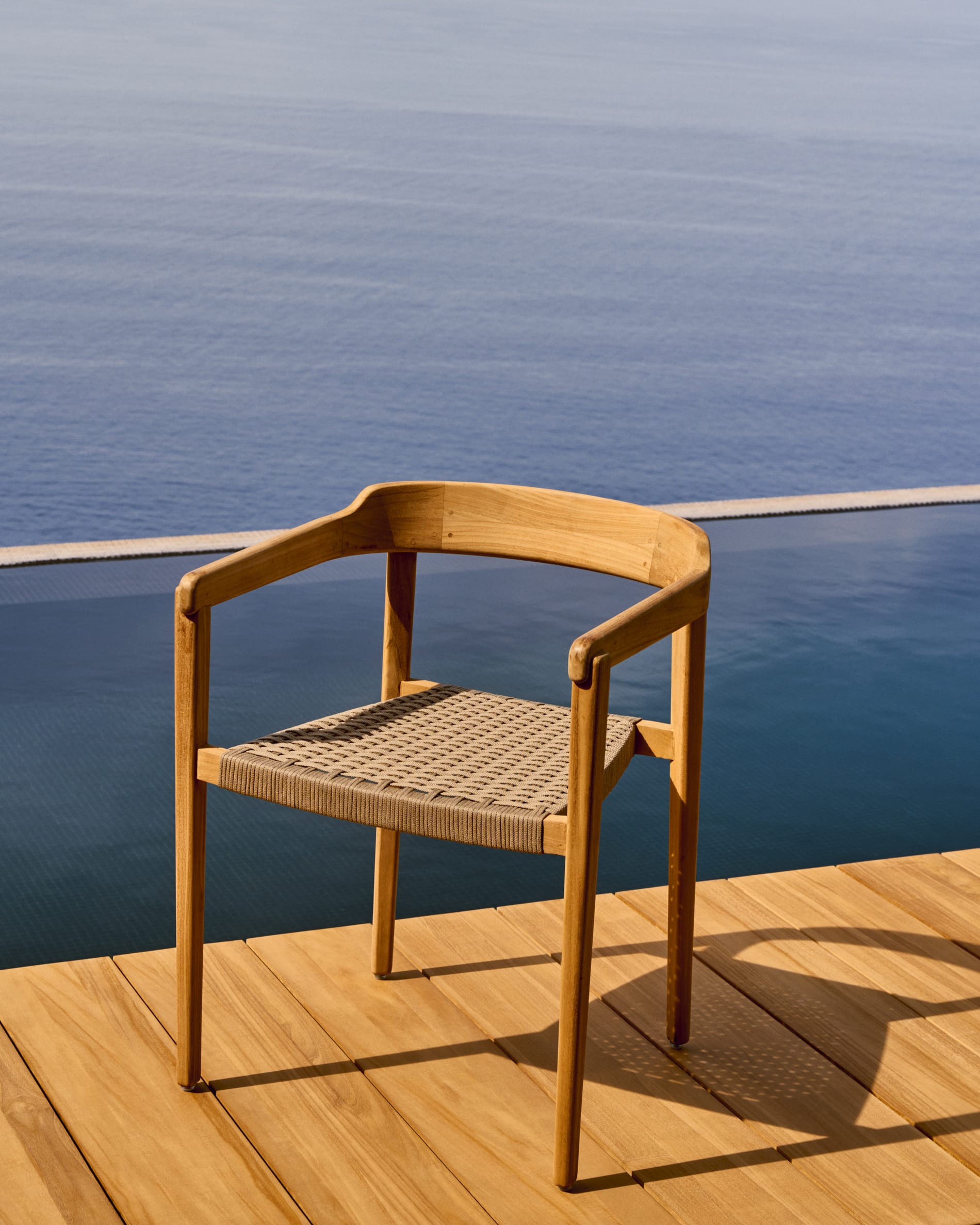 Icaro stackable chair solid teak wood with natural finish and beige ...