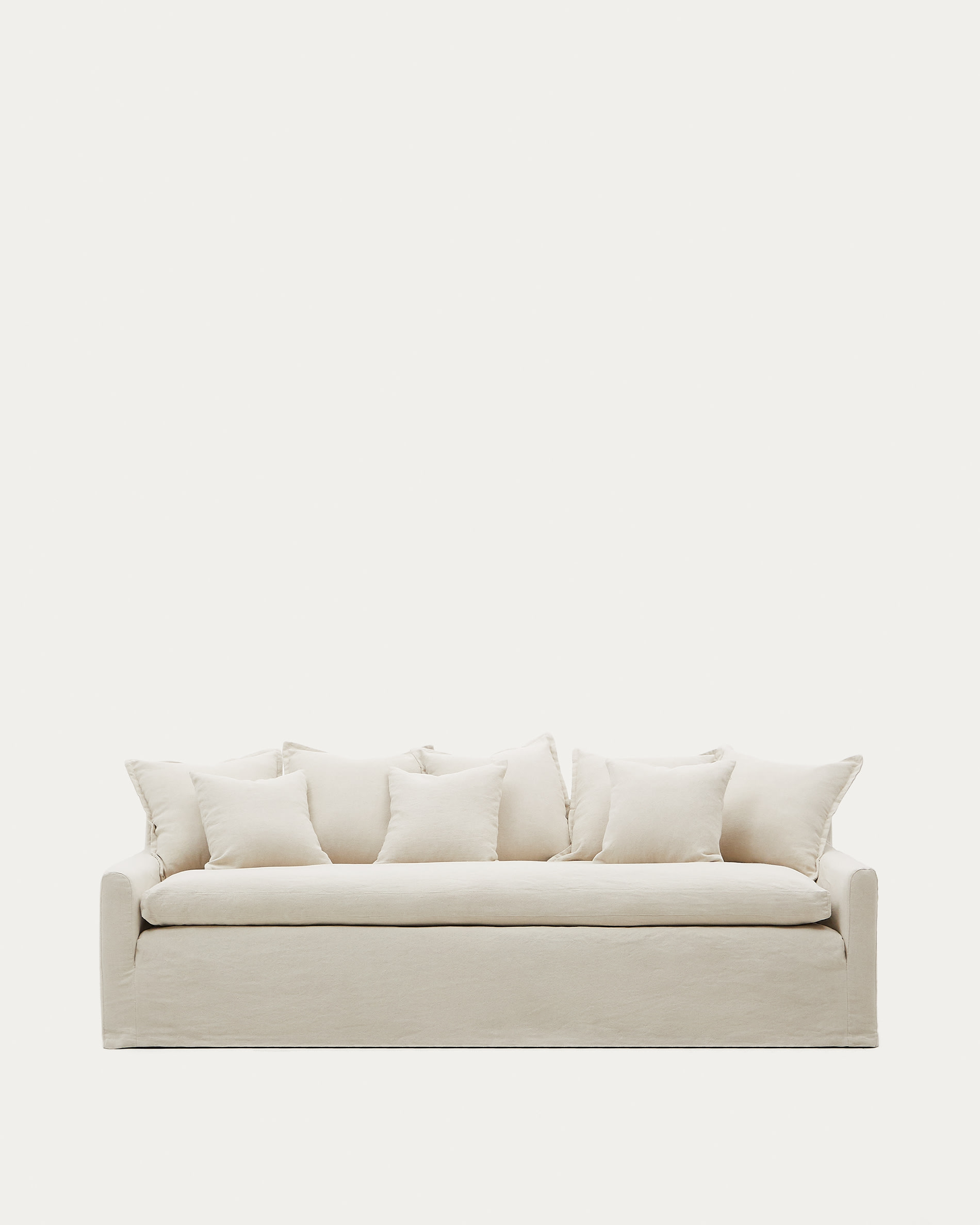 Zenira sofa with removable cover and beige cotton and linen cushions 230 cm Kave Home Italy