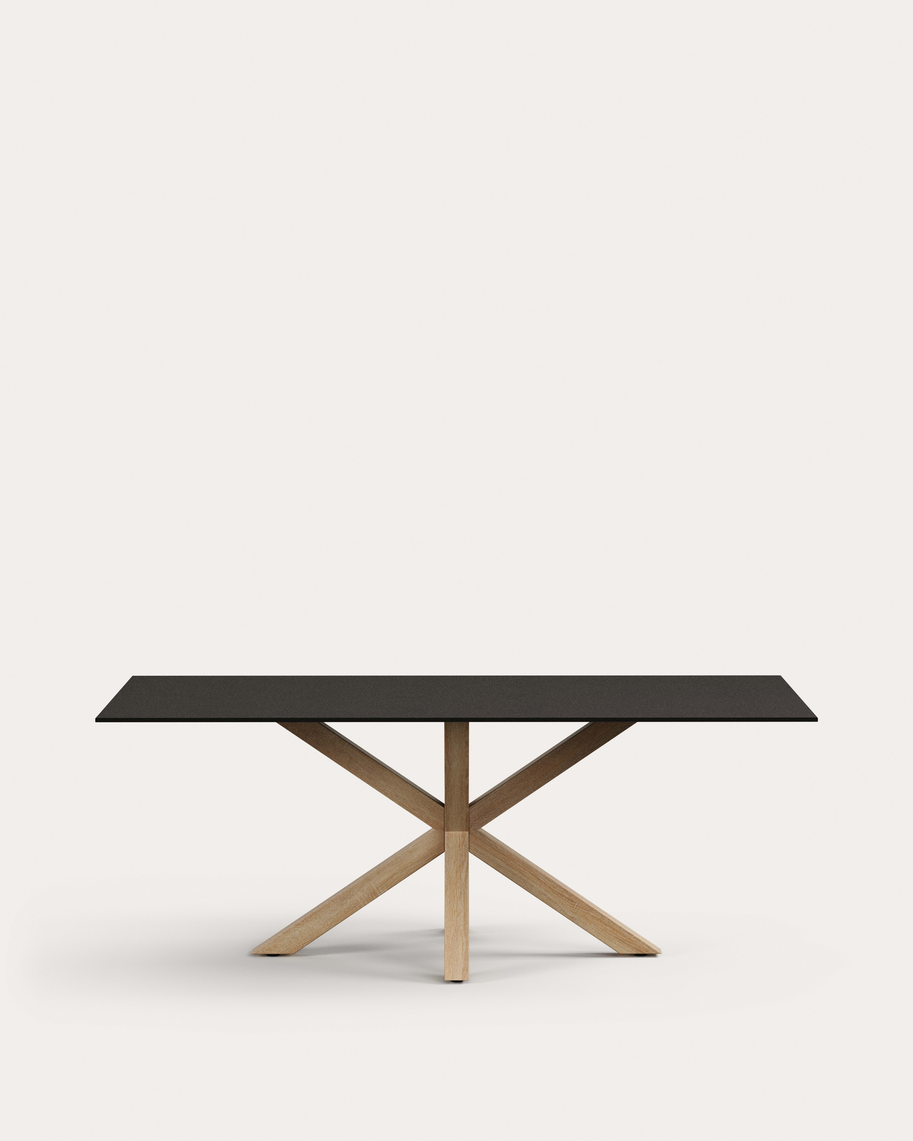 Table Argo en verre noir avec pieds en acier finition bois 200 x 100 cm | Kave Home France