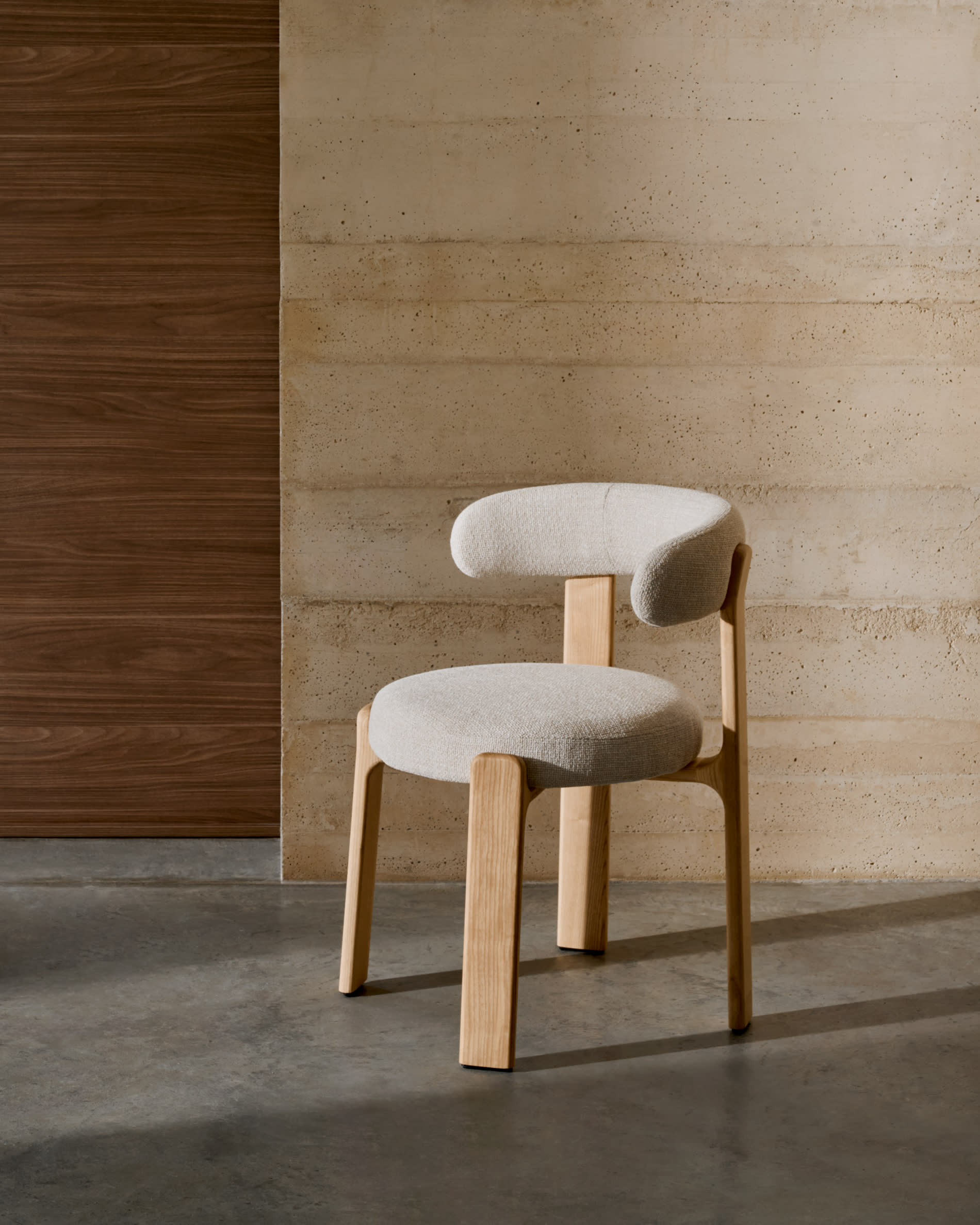 Granite chair in beige chenille and with solid ash wood in a natural ...