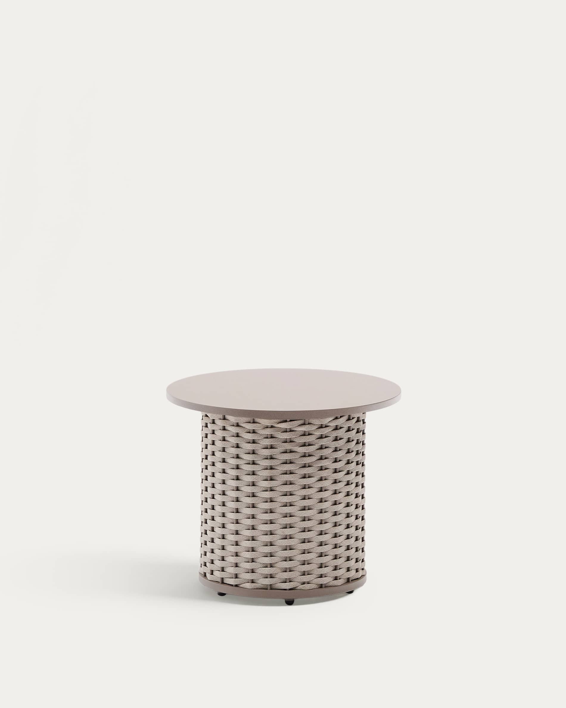 Sedalis outdoor side table in aluminium and taupe rope cord Ø50cm ...