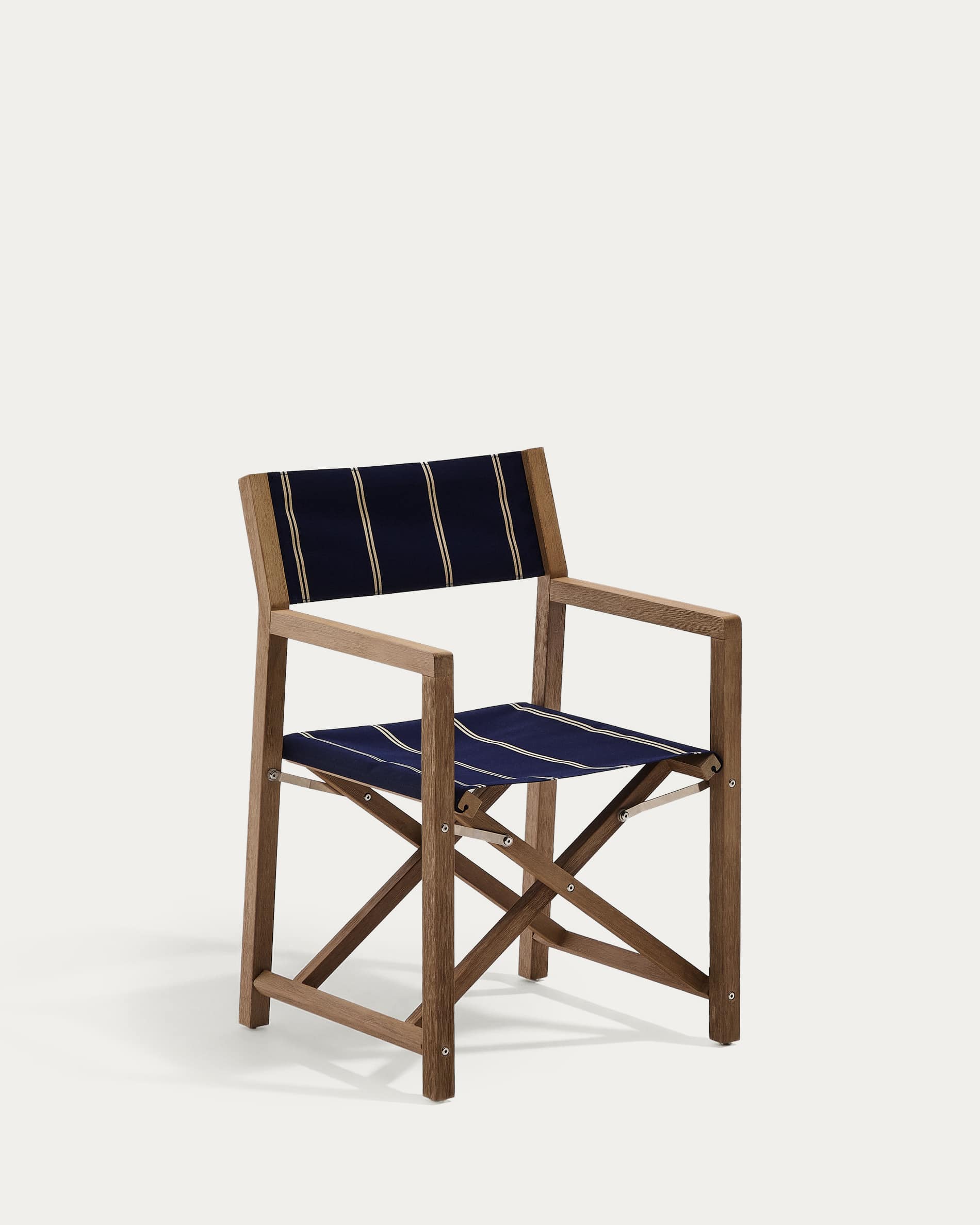 Silla plegable de exterior Vilara rayas azul y beige de madera maciza ...
