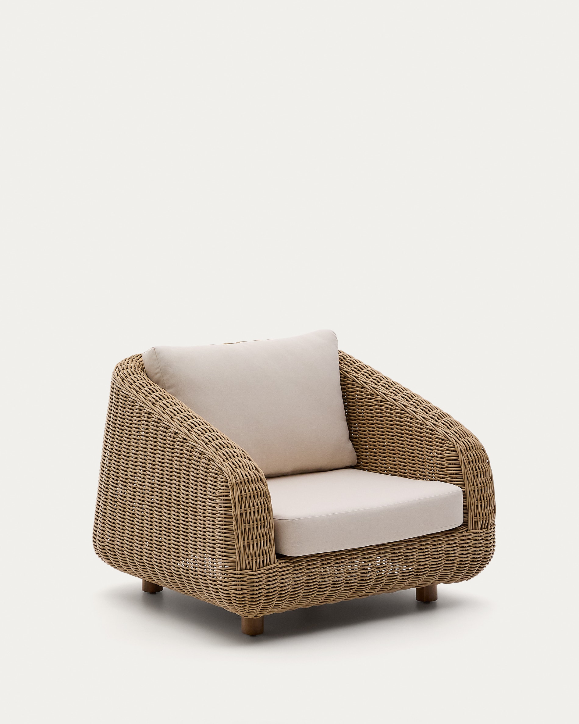 Meria armchair in synthetic rattan with FSC 100% solid acacia wood legs ...