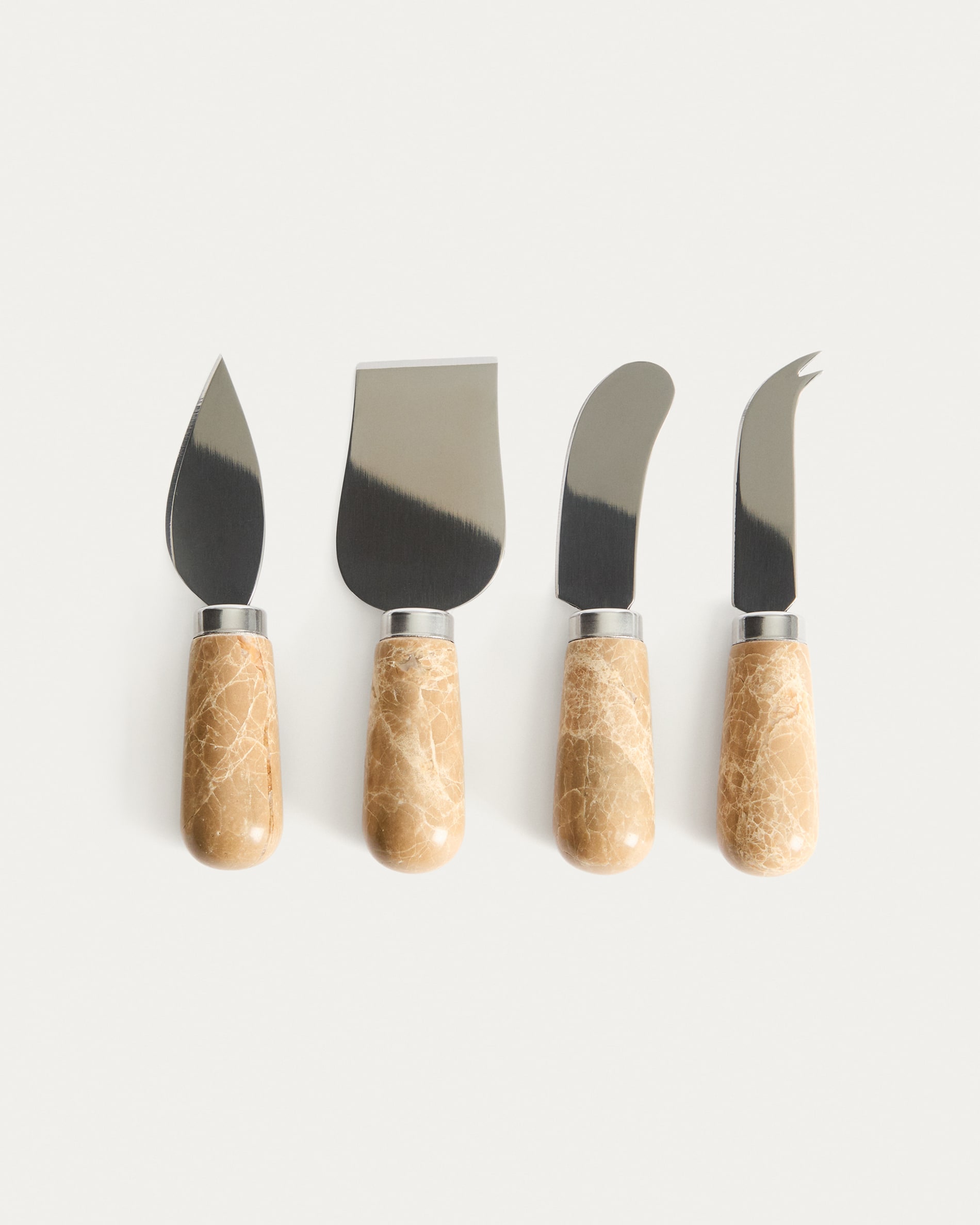 Adoma set of 4 cheese knives in beige marble and stainless steel | Kave ...