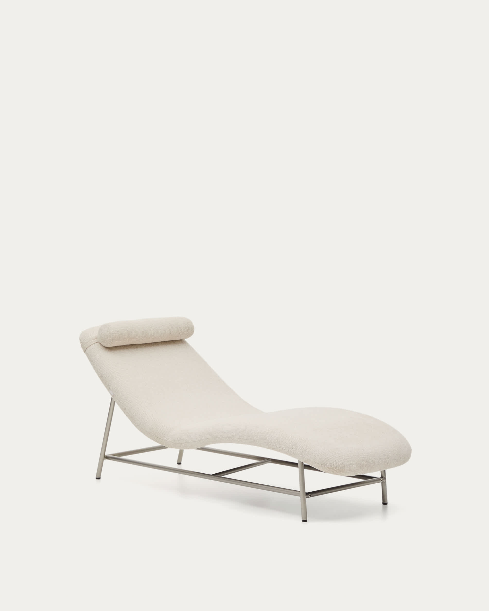 Osla divan in beige chenille with brushed stainless steel legs 175 cm ...