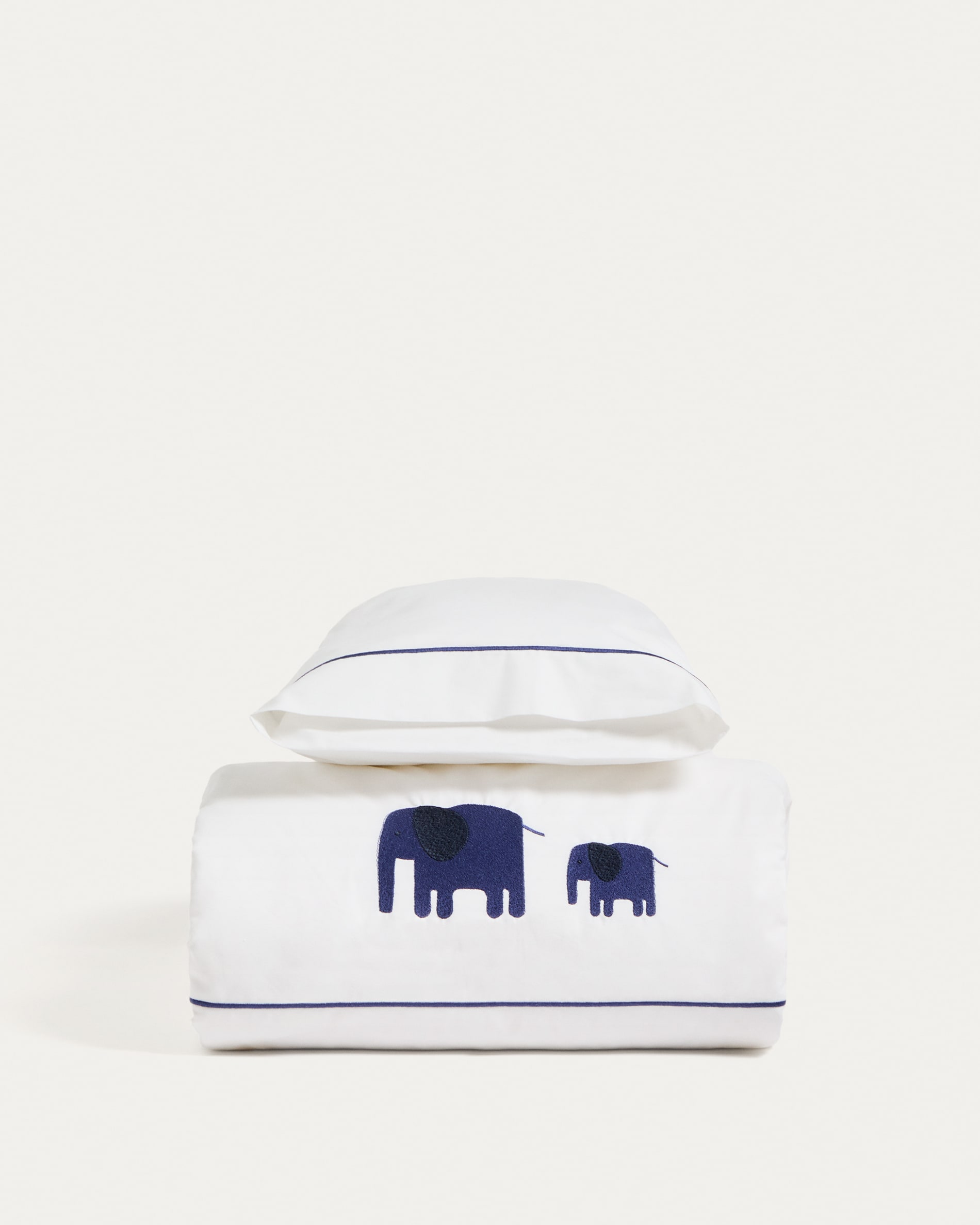 Tandari duvet cover and pillowcase set in beige cotton percale with ...