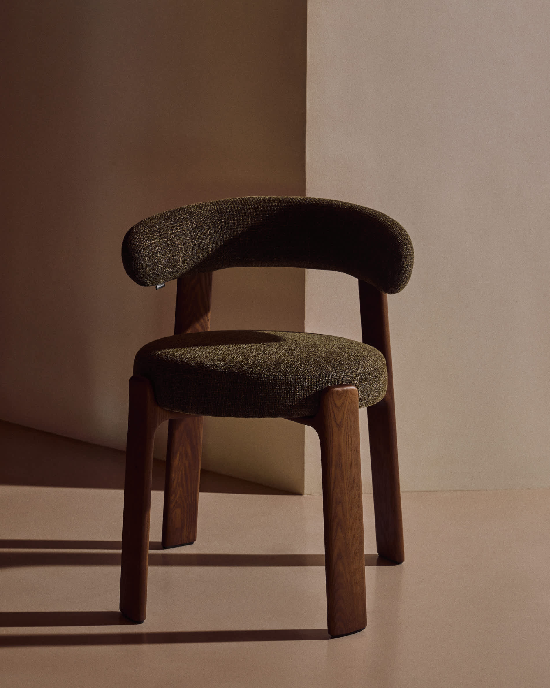 Granite chair in green chenille and with solid ash wood in a walnut ...