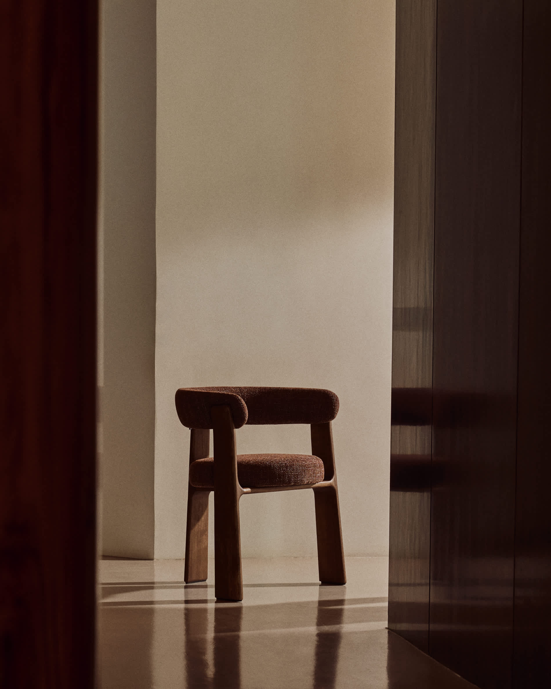 Granite fire-retardant chair (3 legs) in brown chenille and solid ash ...
