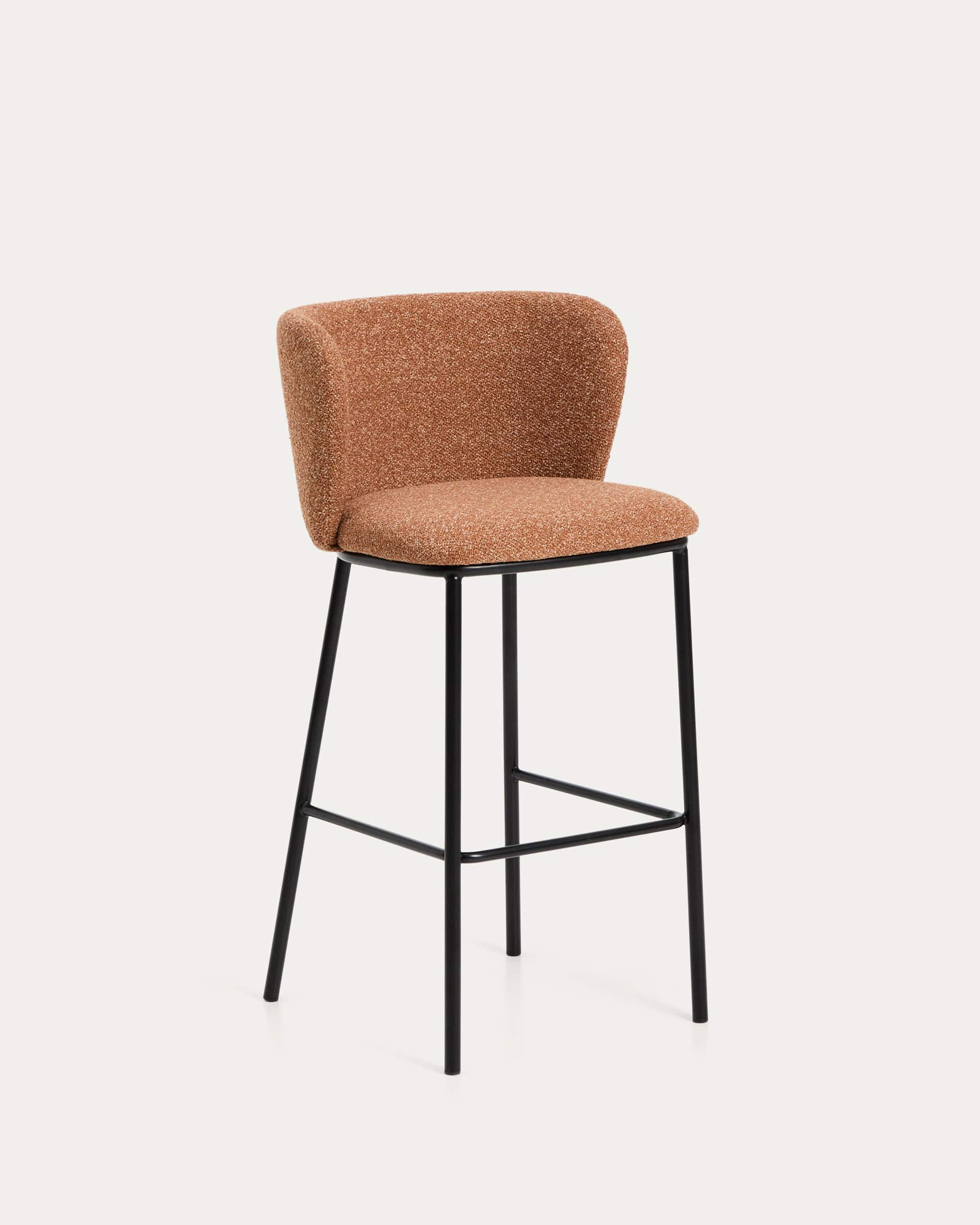 Ciselia terracotta thick chenille stool with black finish steel legs ...