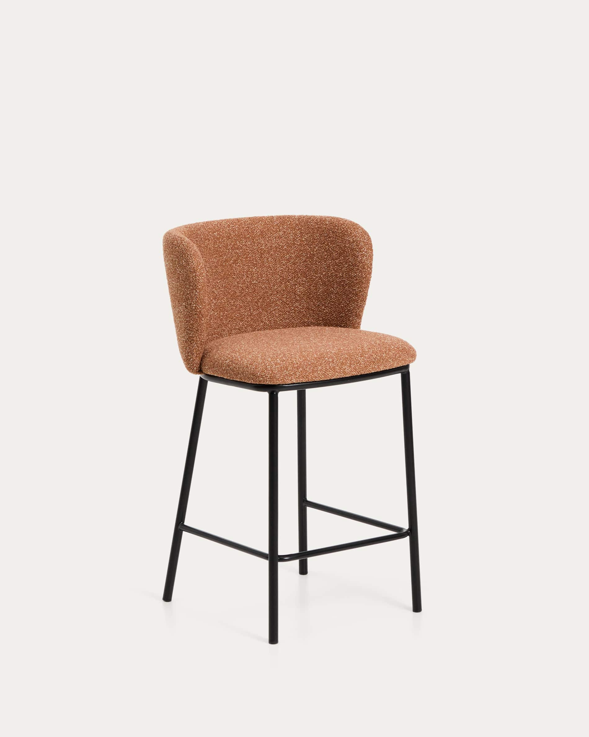 Ciselia terracotta thick chenille stool with black finish steel legs ...