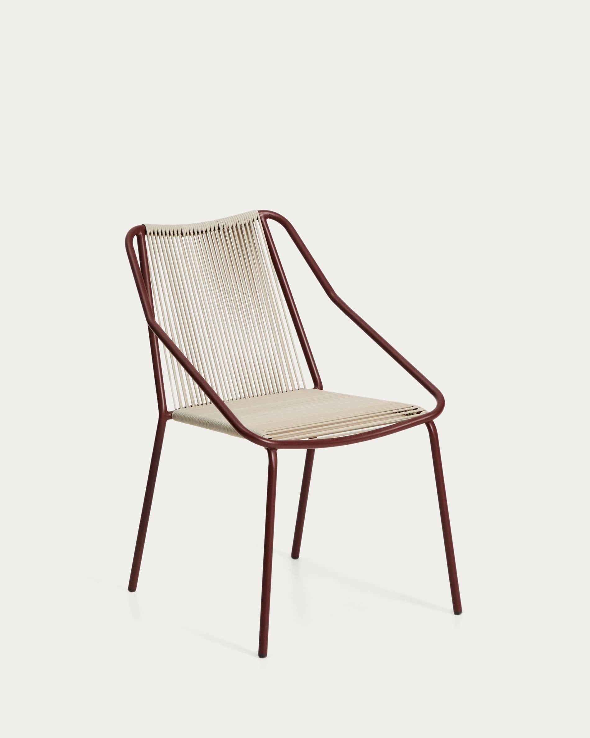 Zivia stackable outdoor chair in ecru rope cord and burgundy galvanised ...