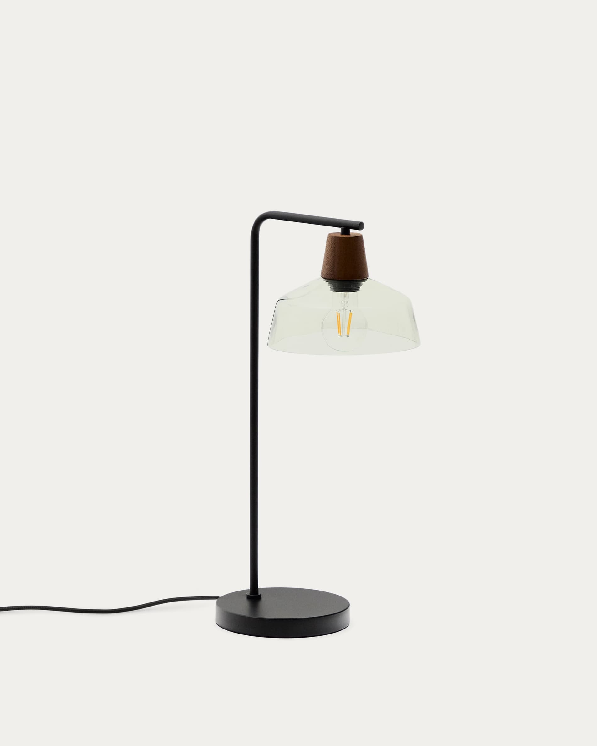 Silex table lamp with a metal foot in green glass | Kave Home Germany