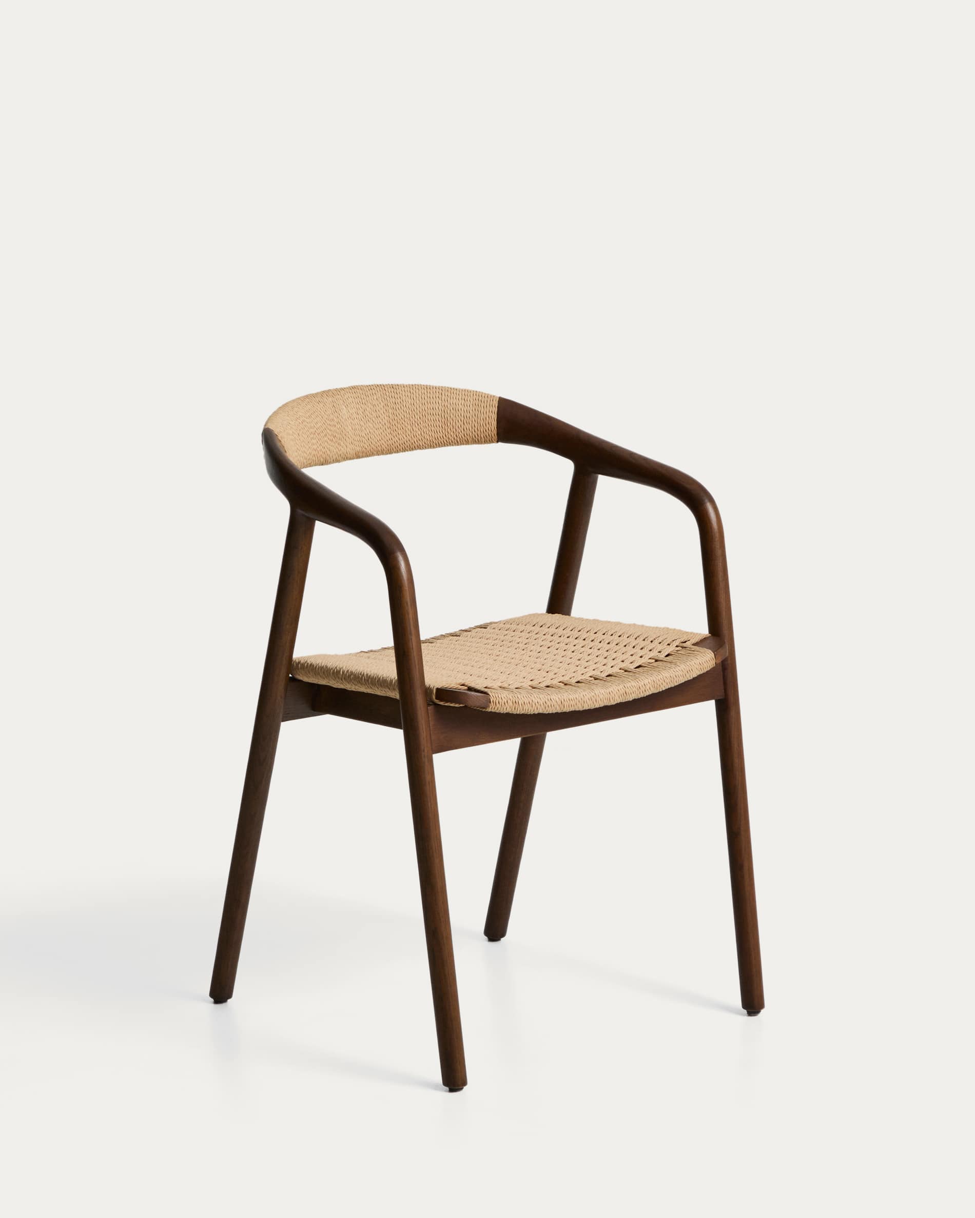 Derile chair in solid oak wood with walnut finish and beige paper rope ...