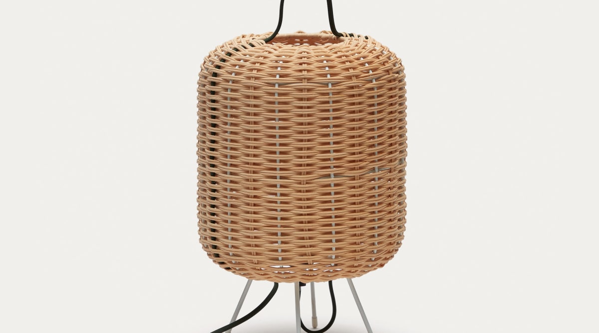 Small Lumisa table lamp in rattan with natural finish and green cord ...