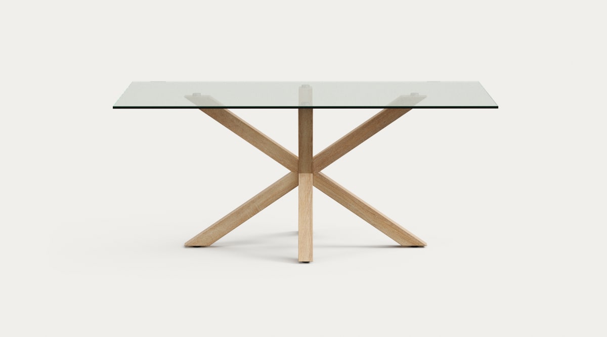 Table Argo en verre et pieds en acier effet bois 180 x 100 cm | Kave Home