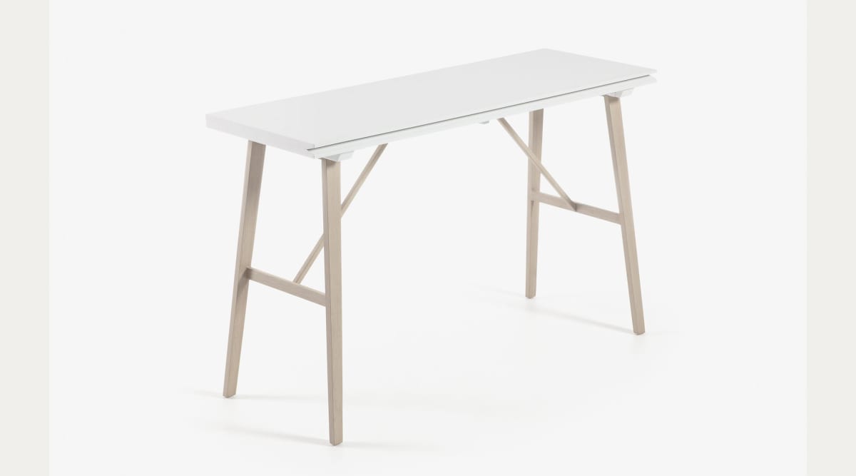 Aruna extendable console table in white MDF with steel wooden effect ...