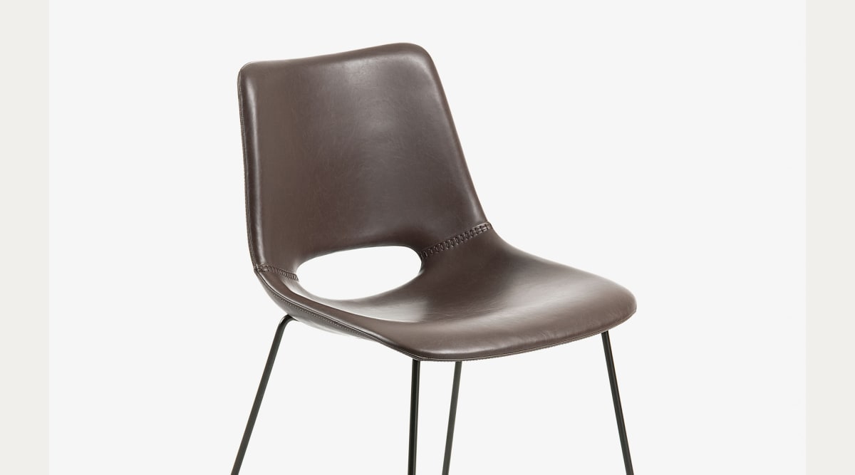 Zahara dark brown chair with steel legs with black finish | Kave Home®