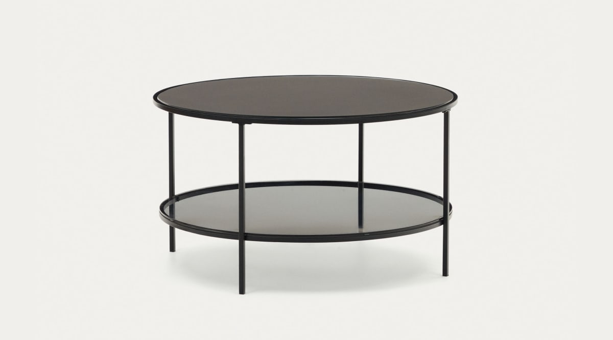 Gilda tempered glass and metal coffee table with a matte black finish Ø ...