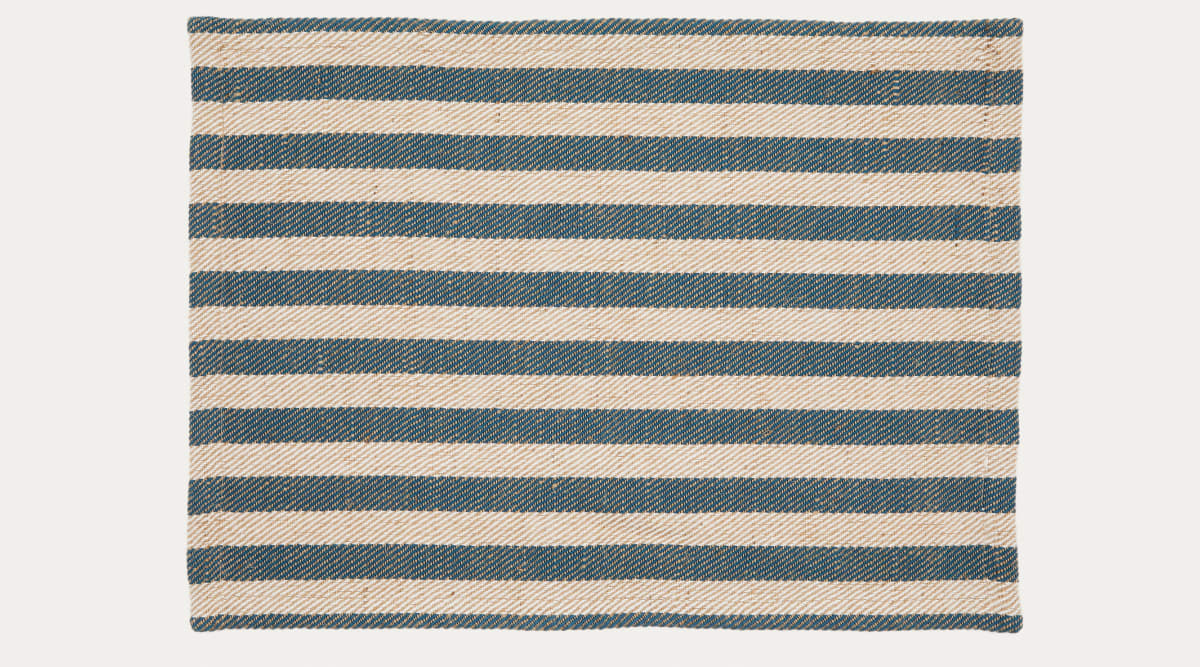 Selvana 2 individual cotton table mat set with beige and green stripes ...