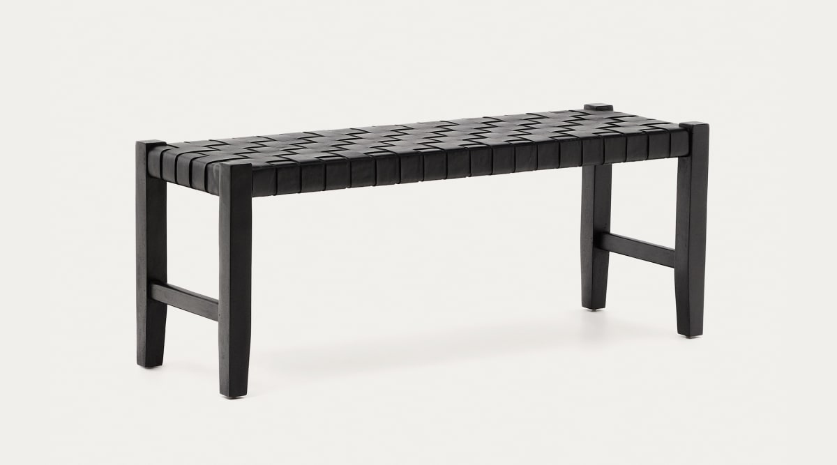 Calixta bench in leather and solid mahogany wood with black finish 120 ...