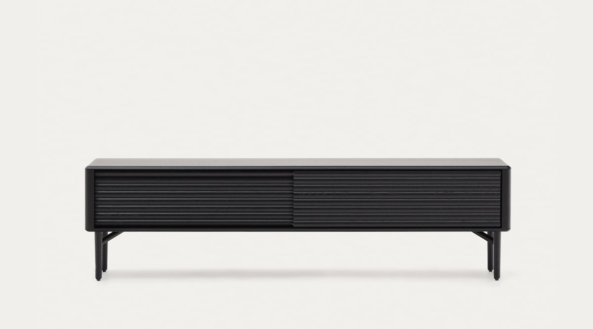 Lenon TV cabinet 2 doors in solid wood and black oak veneer 200x57 cm ...