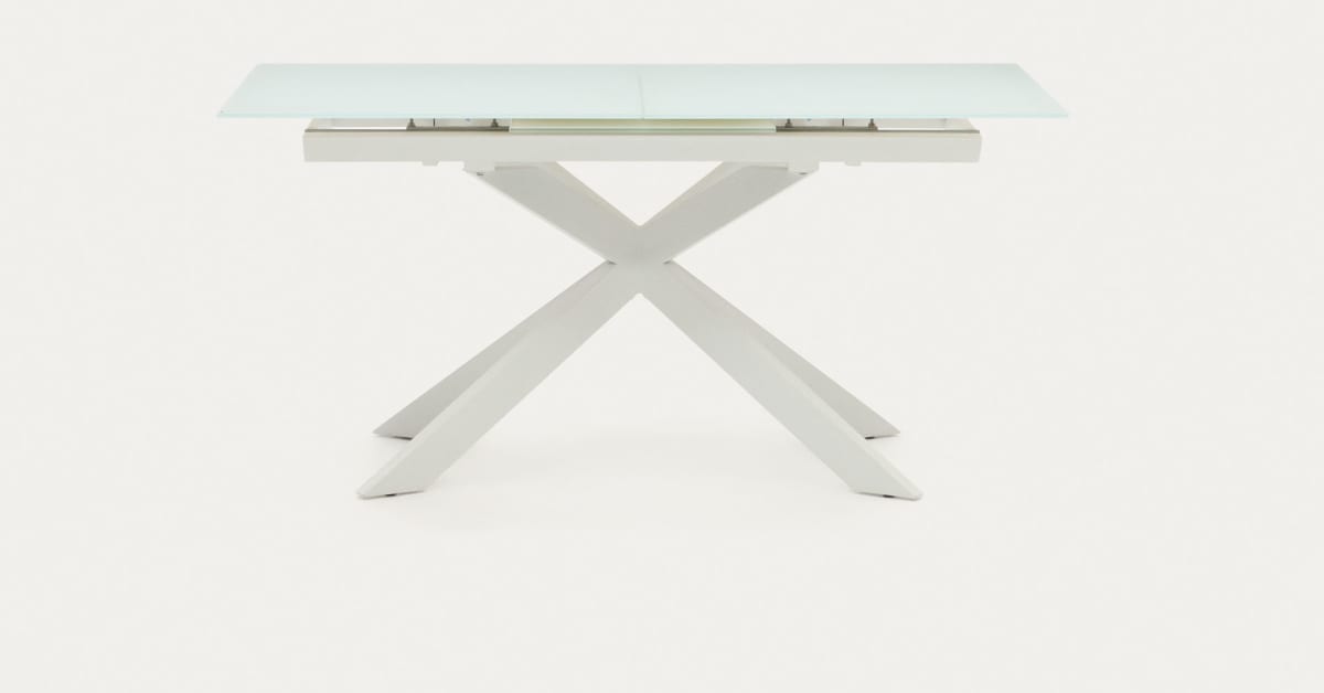 Vashti extendable table in glass and MDF with steel legs in white 160 ...