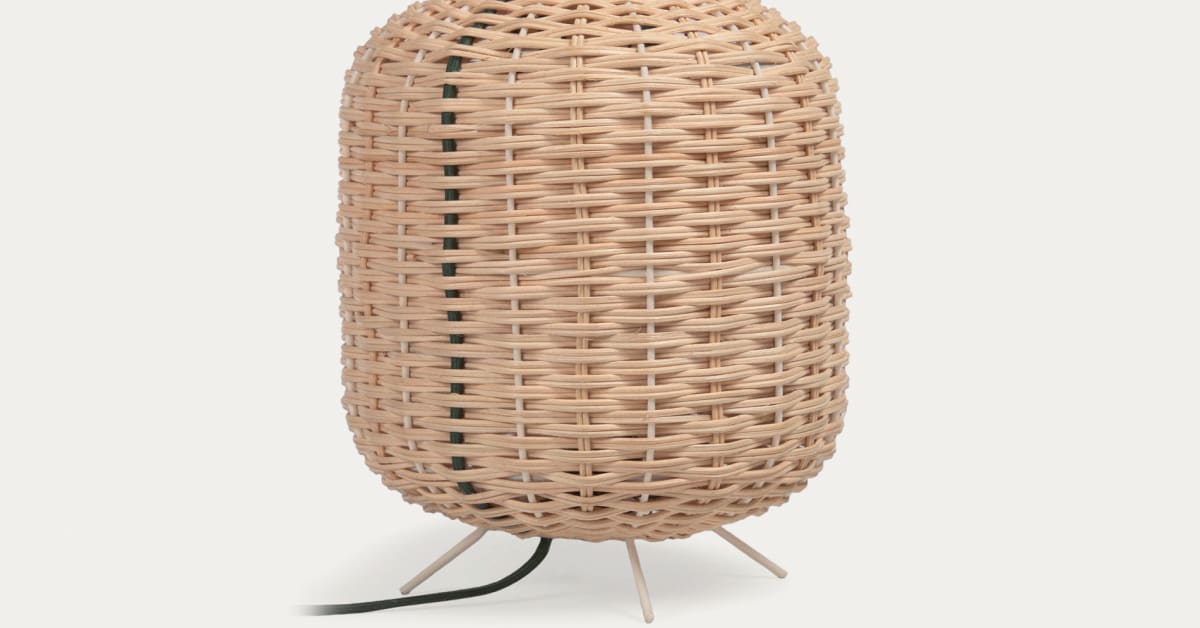 Small Lumisa table lamp in rattan with natural finish and green cord UK ...