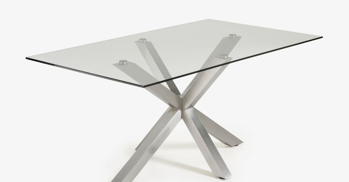 Argo table 180 cm glass matt stainless steel legs | Kave Home Netherlands