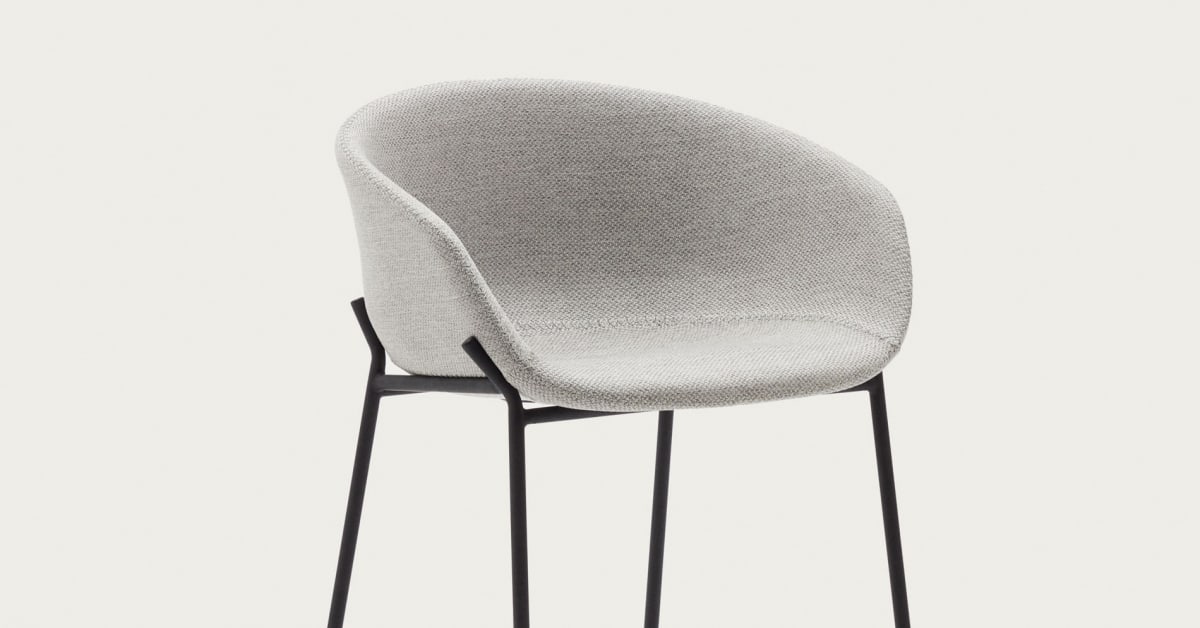 Yvette light grey stool with steel legs in a black finish height 75 cm ...