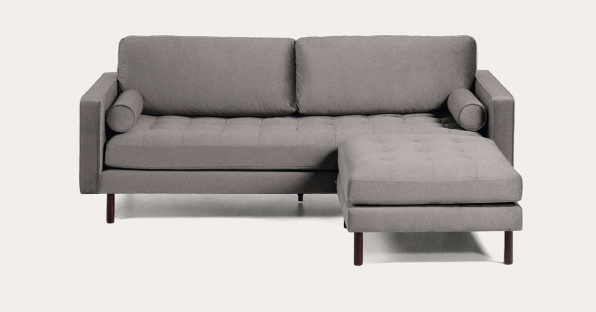 Debra 3 seater sofa with footrest in grey velvet 222 cm | Kave Home Belgium